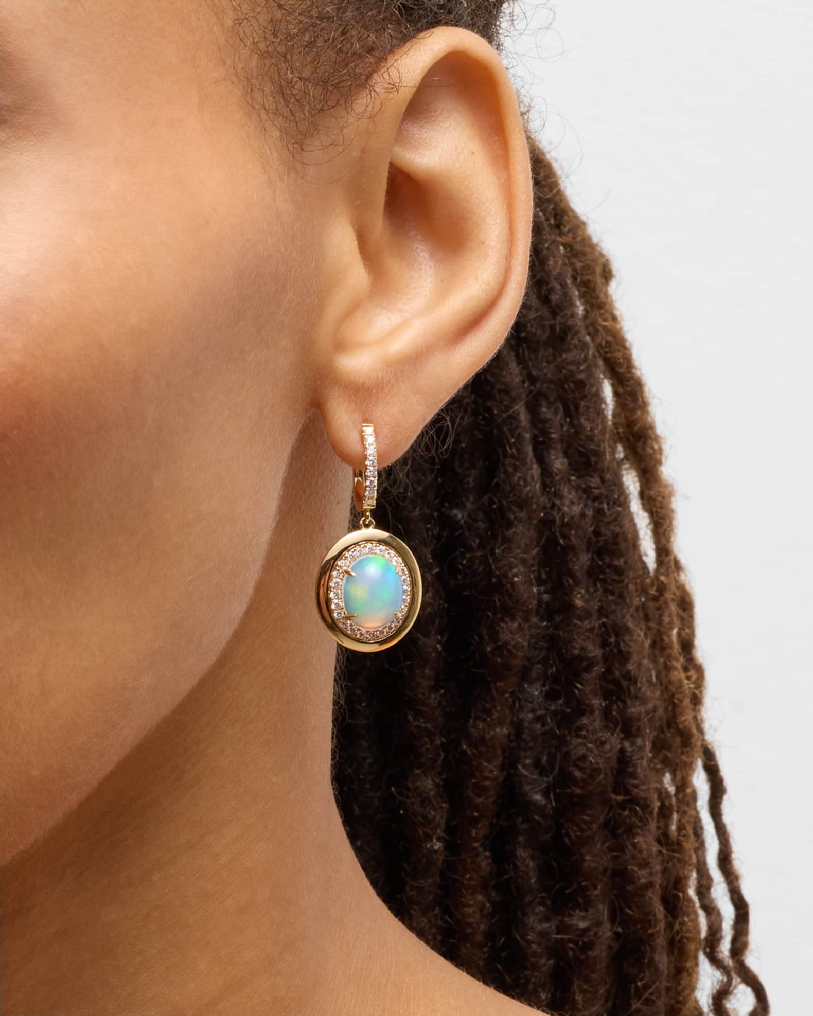 David Kord 18K Yellow Gold Earrings with Oval-Shape Opal and Diamonds, 4.4tcw | Neiman Marcus