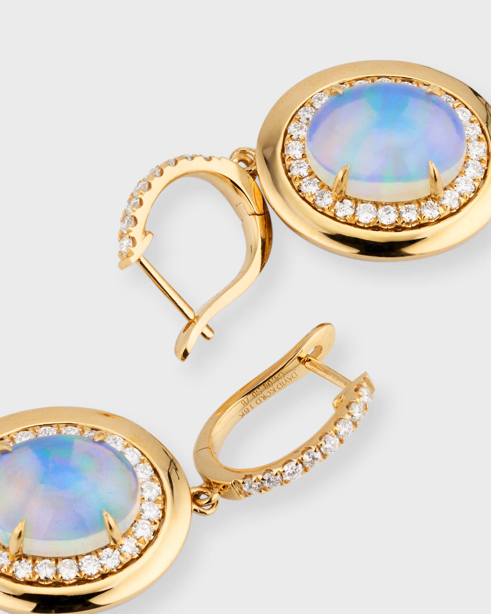 David Kord 18K Yellow Gold Earrings with Oval-Shape Opal and Diamonds, 4.4tcw | Neiman Marcus