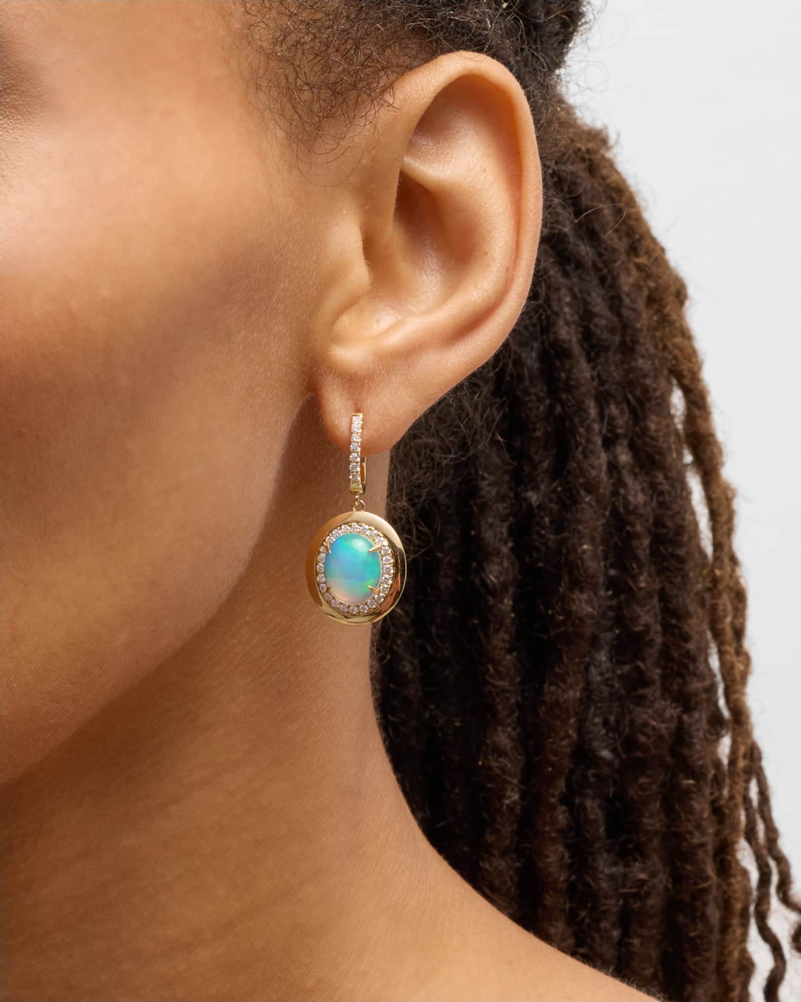 David Kord 18K Yellow Gold Earrings with Oval-Shape Opal and Diamonds, 4.46tcw | Neiman Marcus