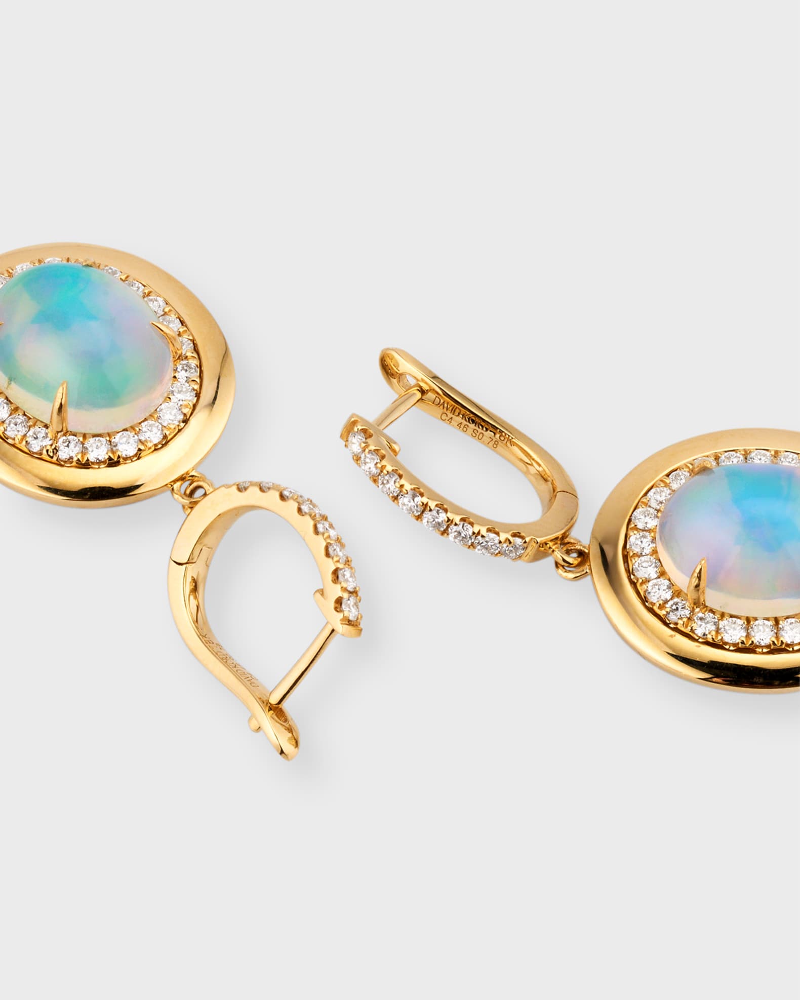 David Kord 18K Yellow Gold Earrings with Oval-Shape Opal and Diamonds, 4.46tcw | Neiman Marcus