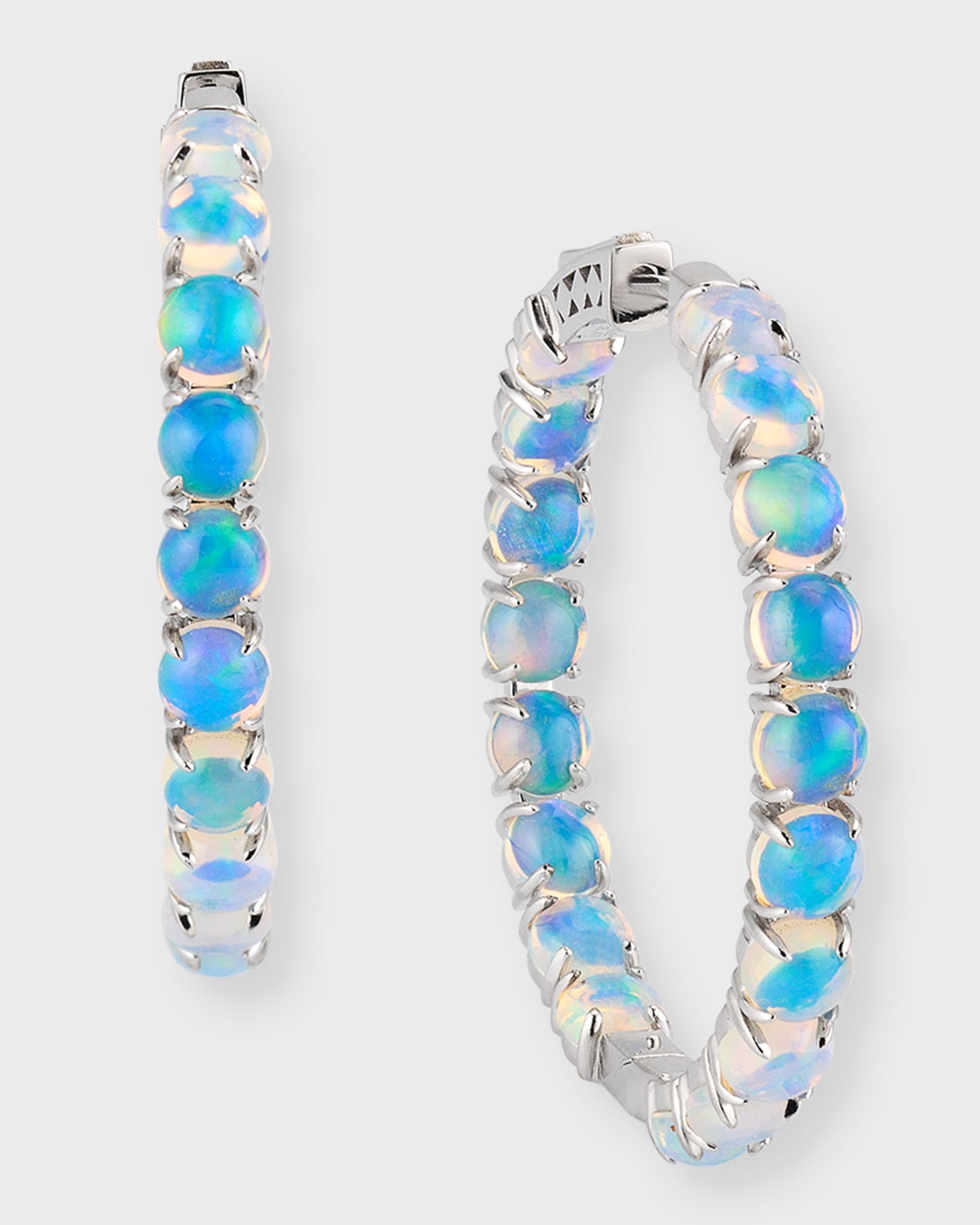 David Kord 18K White Gold Hoop Earrings with Round Opals, 6.47tcw ...