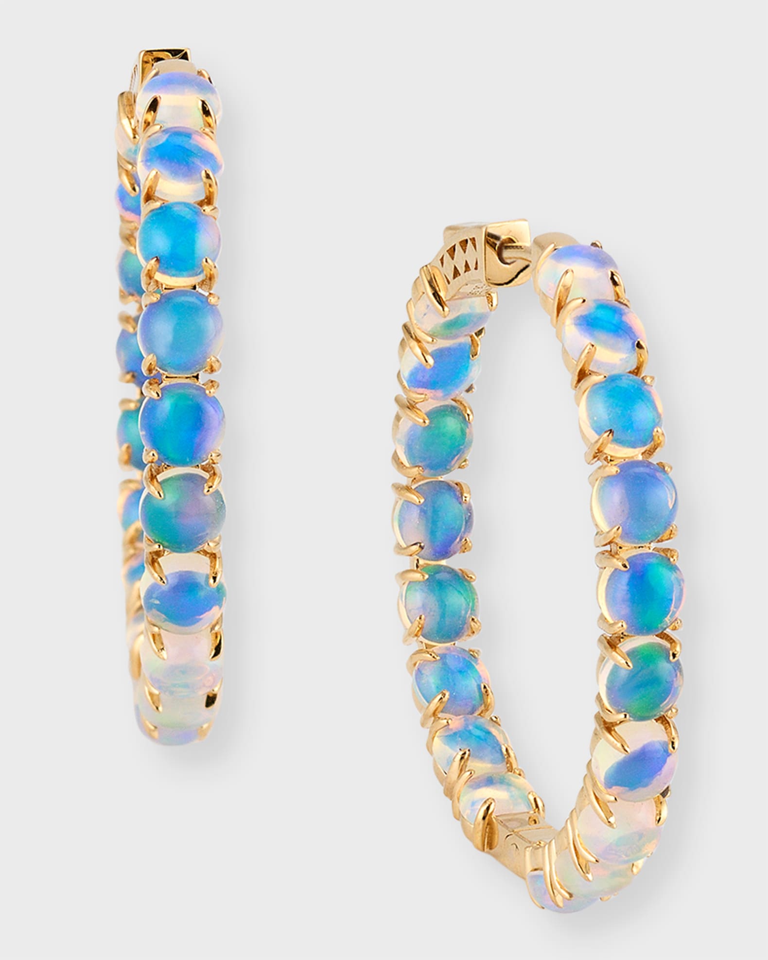 David Kord 18K Yellow Gold Hoop Earrings with Round Opals, 6.56tcw | Neiman Marcus