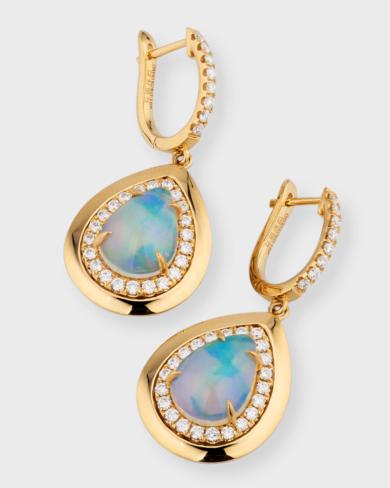 David Kord 18K Yellow Gold Earrings with Pear-Shape Opal and Diamonds, 2.97tcw | Neiman Marcus