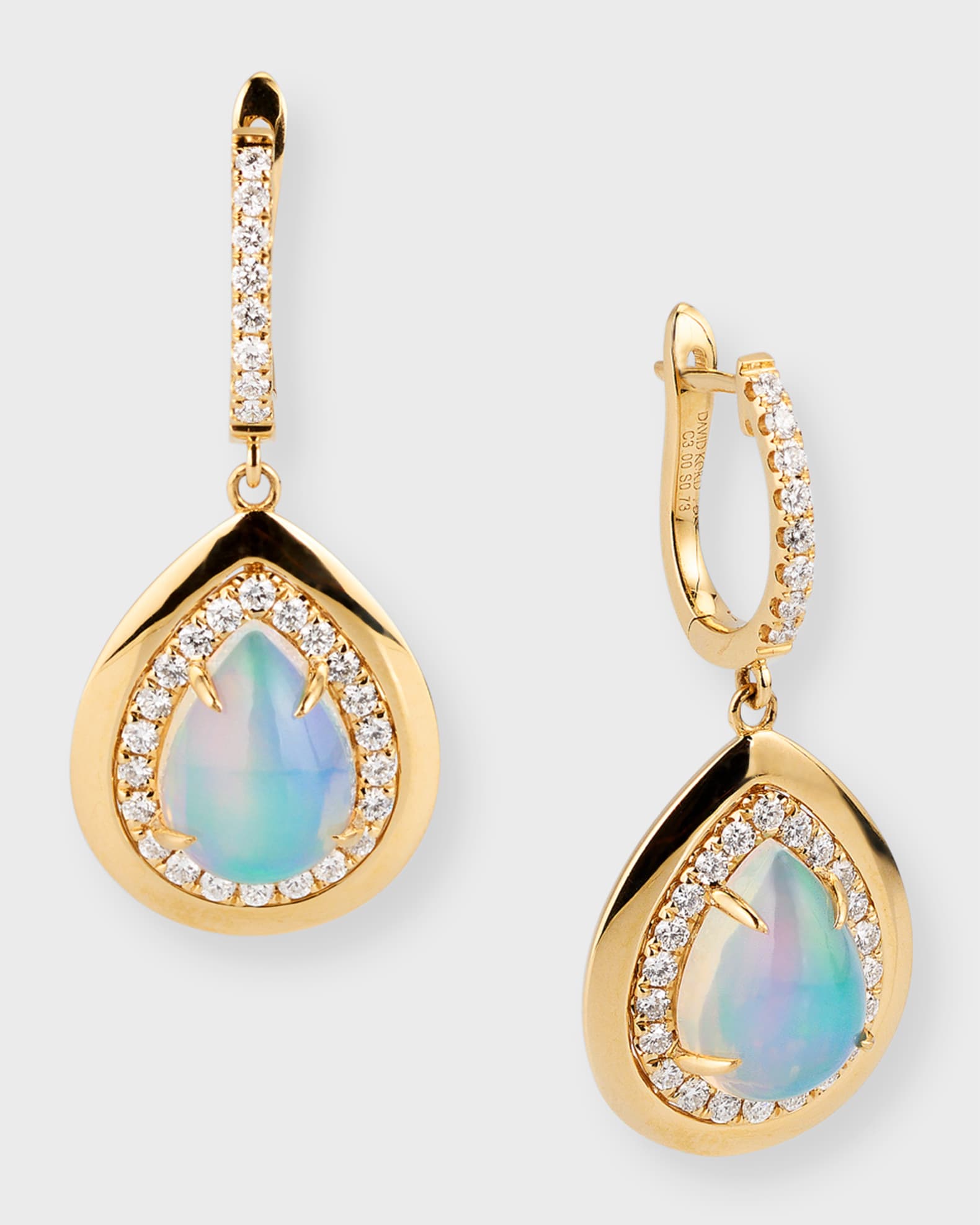 David Kord 18K Yellow Gold Earrings with Pear-Shape Opal and Diamonds, 2.97tcw | Neiman Marcus