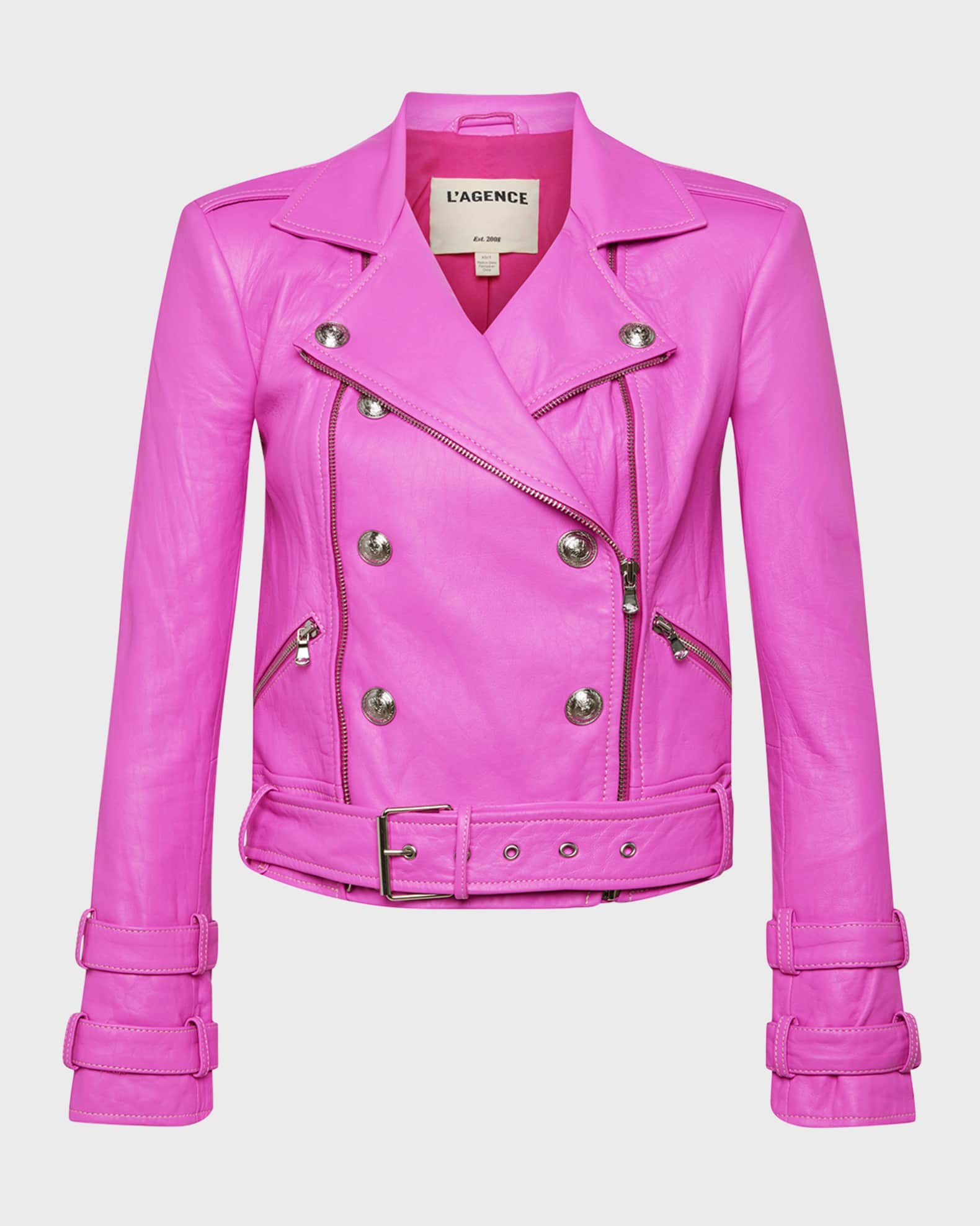 L'Agence Billie Belted Leather Moto Jacket | Neiman Marcus