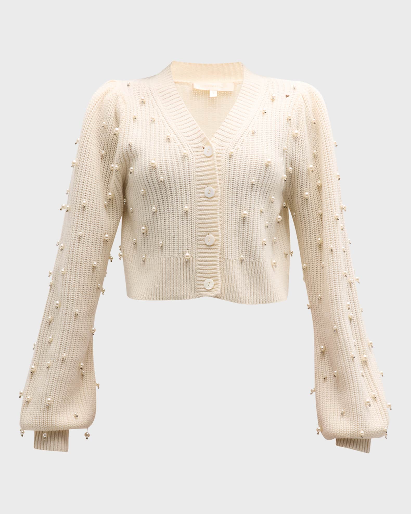 LoveShackFancy Frances Wool Cashmere Beaded Crop Cardigan | Neiman Marcus