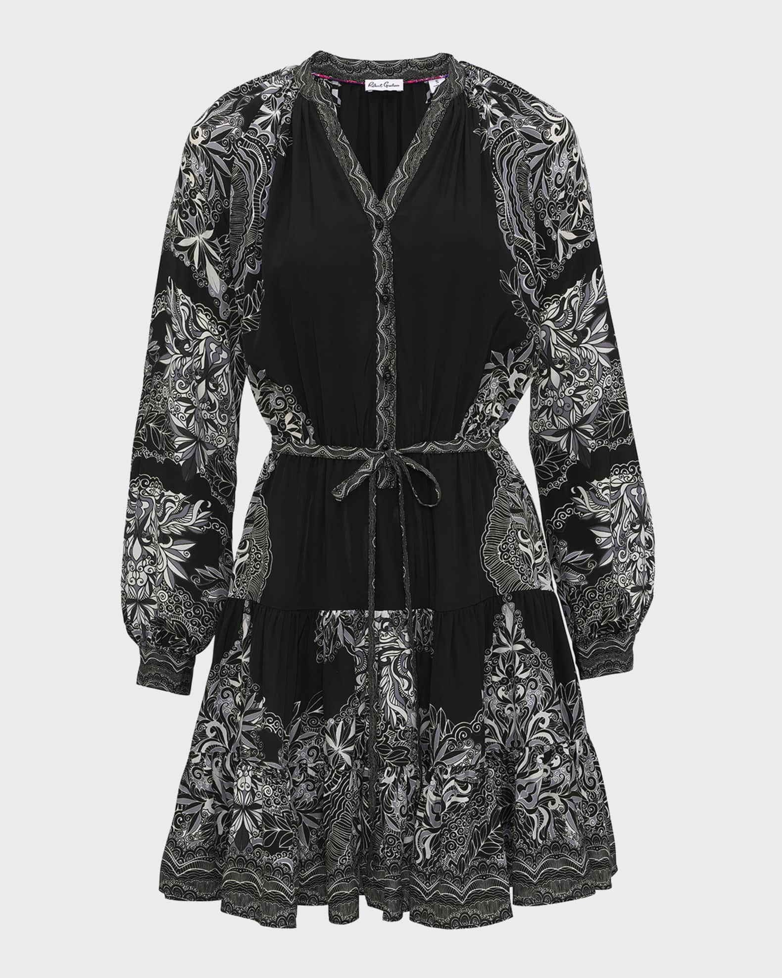 Robert Graham Sydney Floral-Print Long-Sleeve Tiered Mini Dress ...