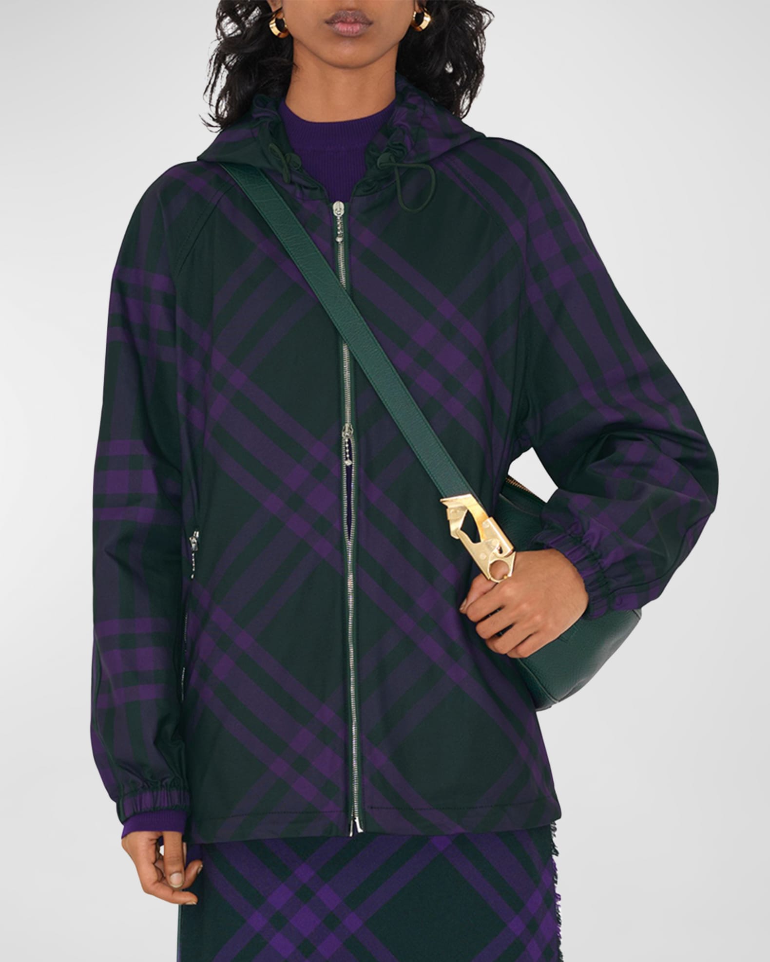Burberry Plaid Zip-Up Hooded Nylon Jacket | Neiman Marcus