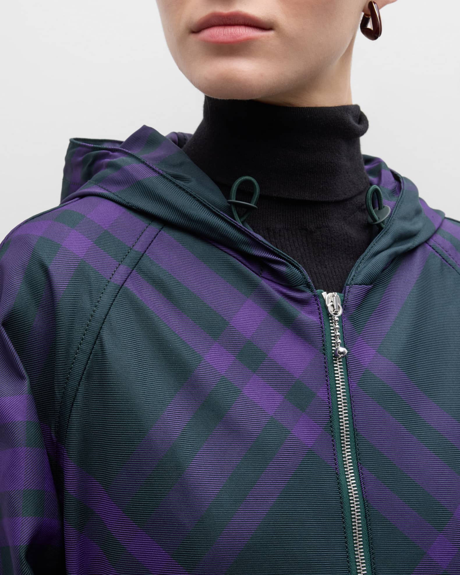 Burberry Plaid Zip-Up Hooded Nylon Jacket | Neiman Marcus
