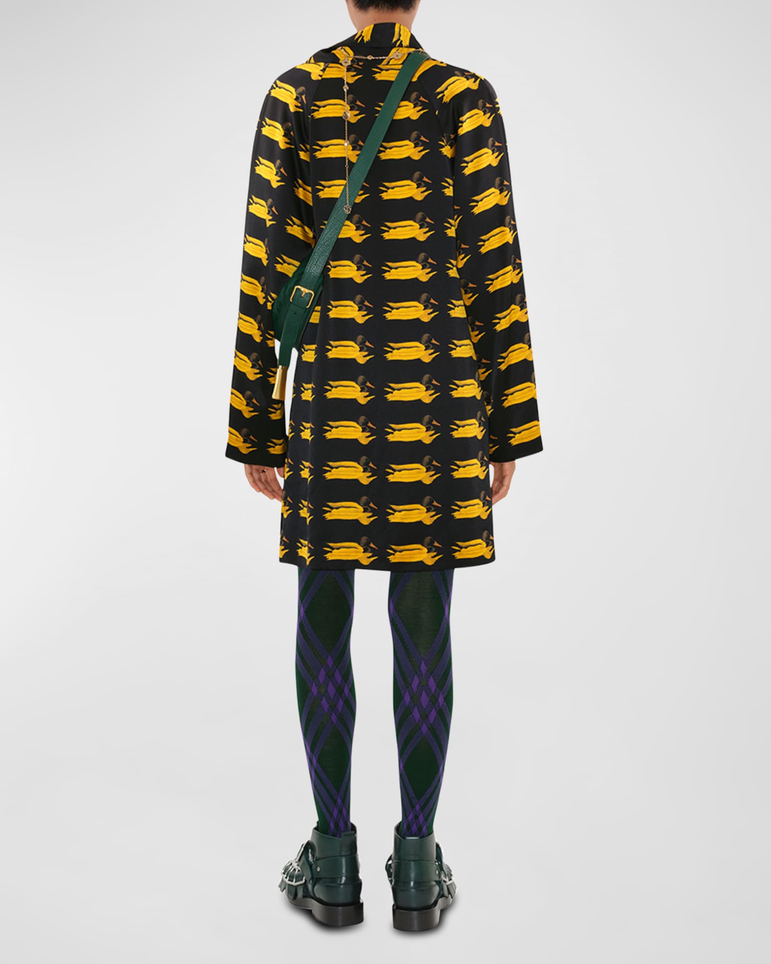 Burberry Duck-Print Scarf-Neck Mulberry Silk Mini Dress | Neiman Marcus