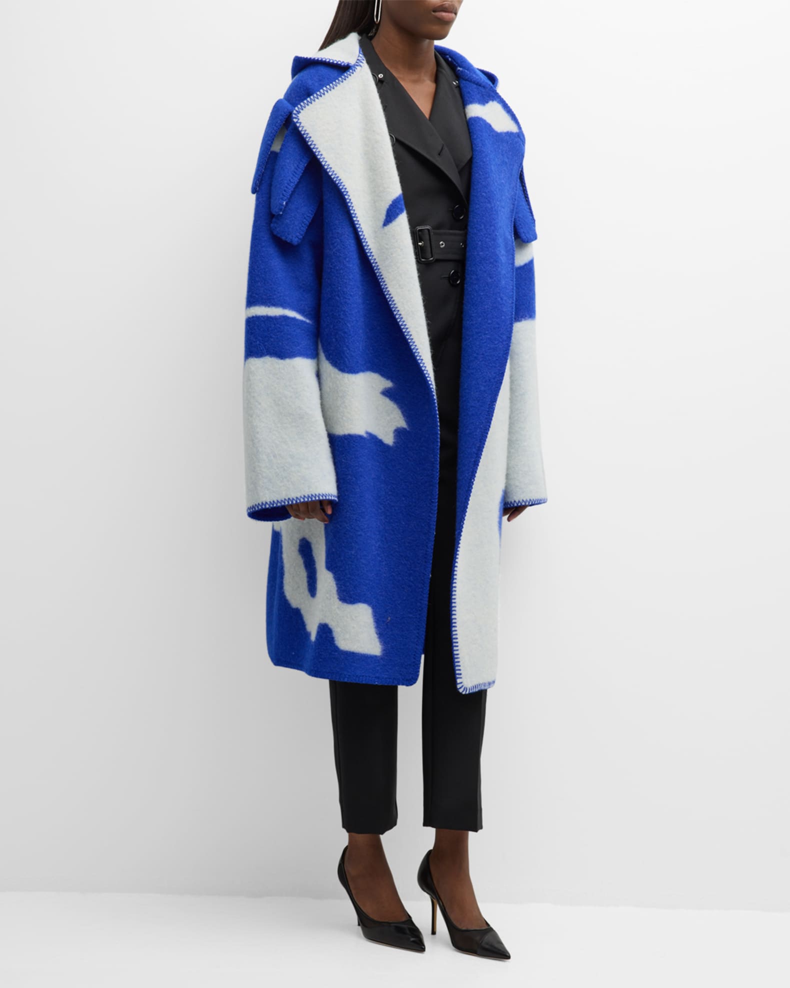 Burberry Colorblock EKD Hooded Wool Coat | Neiman Marcus