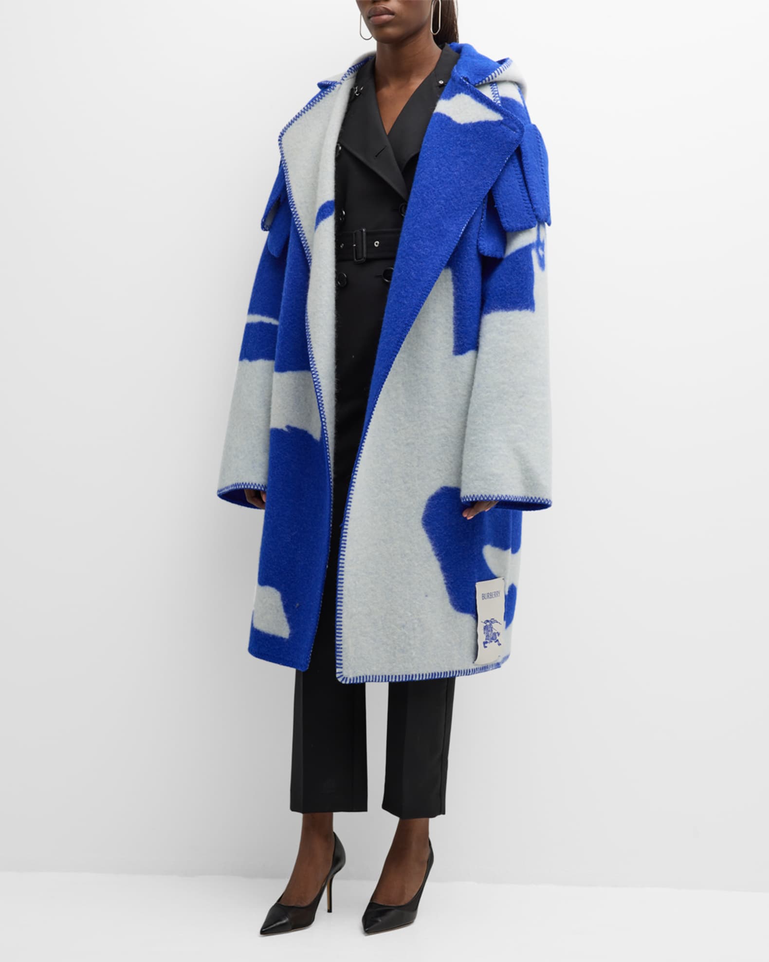 Burberry Colorblock EKD Hooded Wool Coat | Neiman Marcus