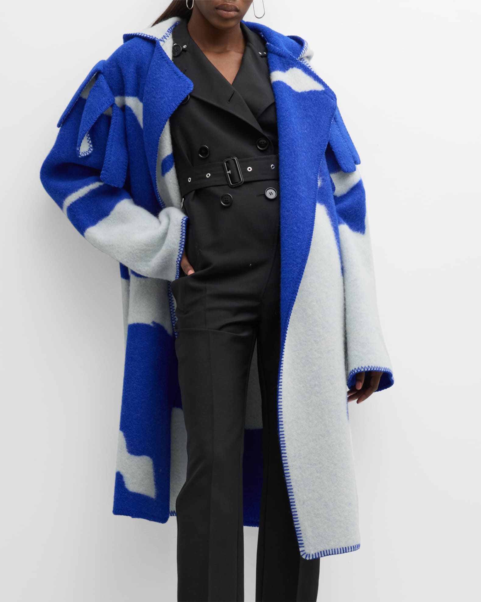 Burberry Colorblock EKD Hooded Wool Coat | Neiman Marcus