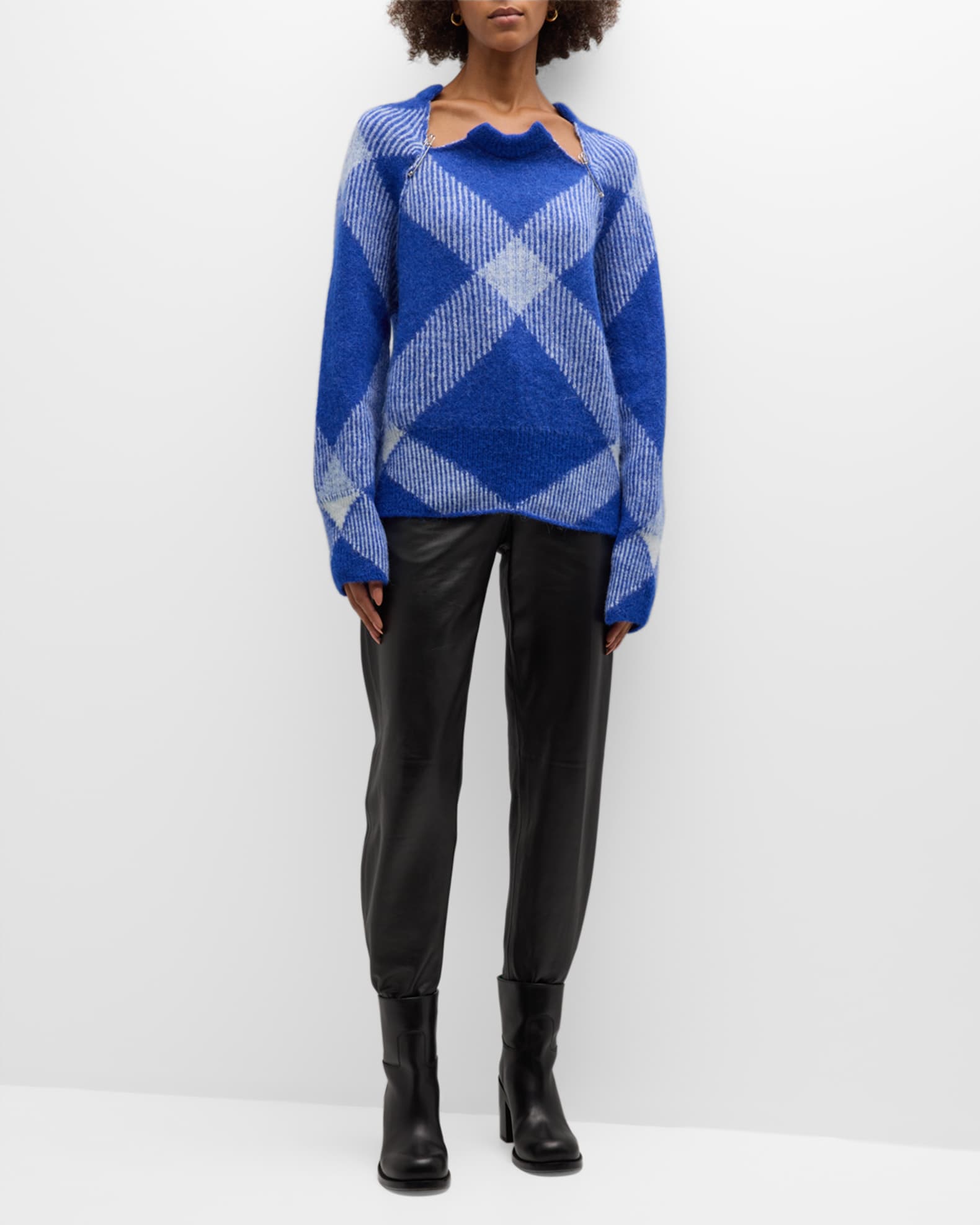 Burberry Check Wool Sweater with Safety Pins | Neiman Marcus
