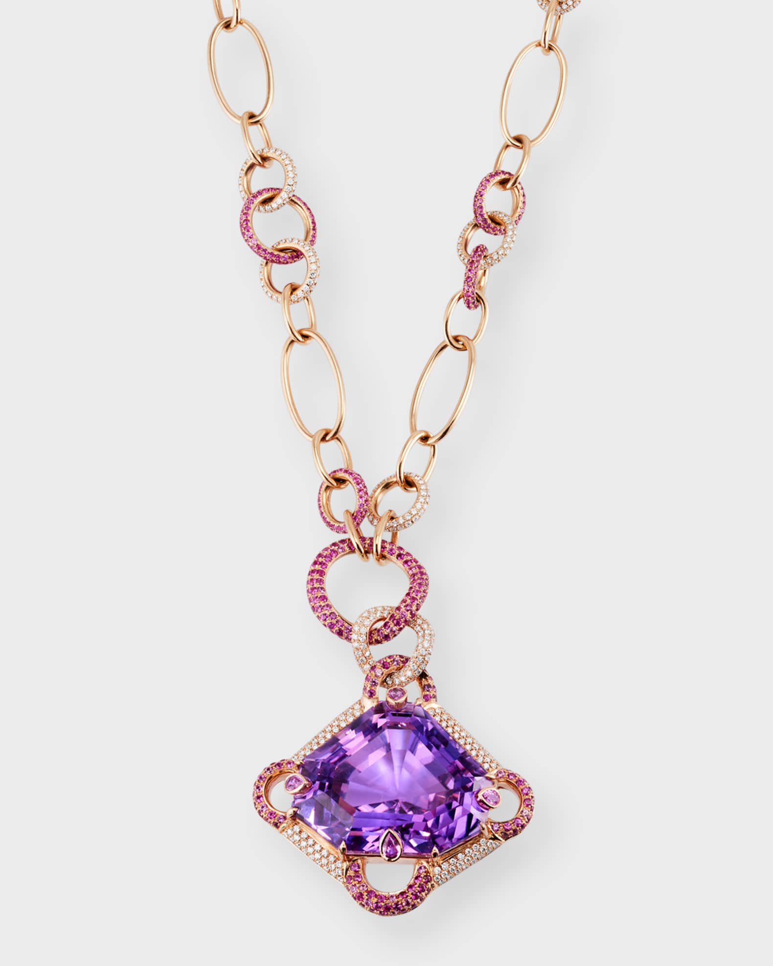 Nini Jewels 18K Rose Gold Kunzite Pink Sapphire and Diamond Necklace ...