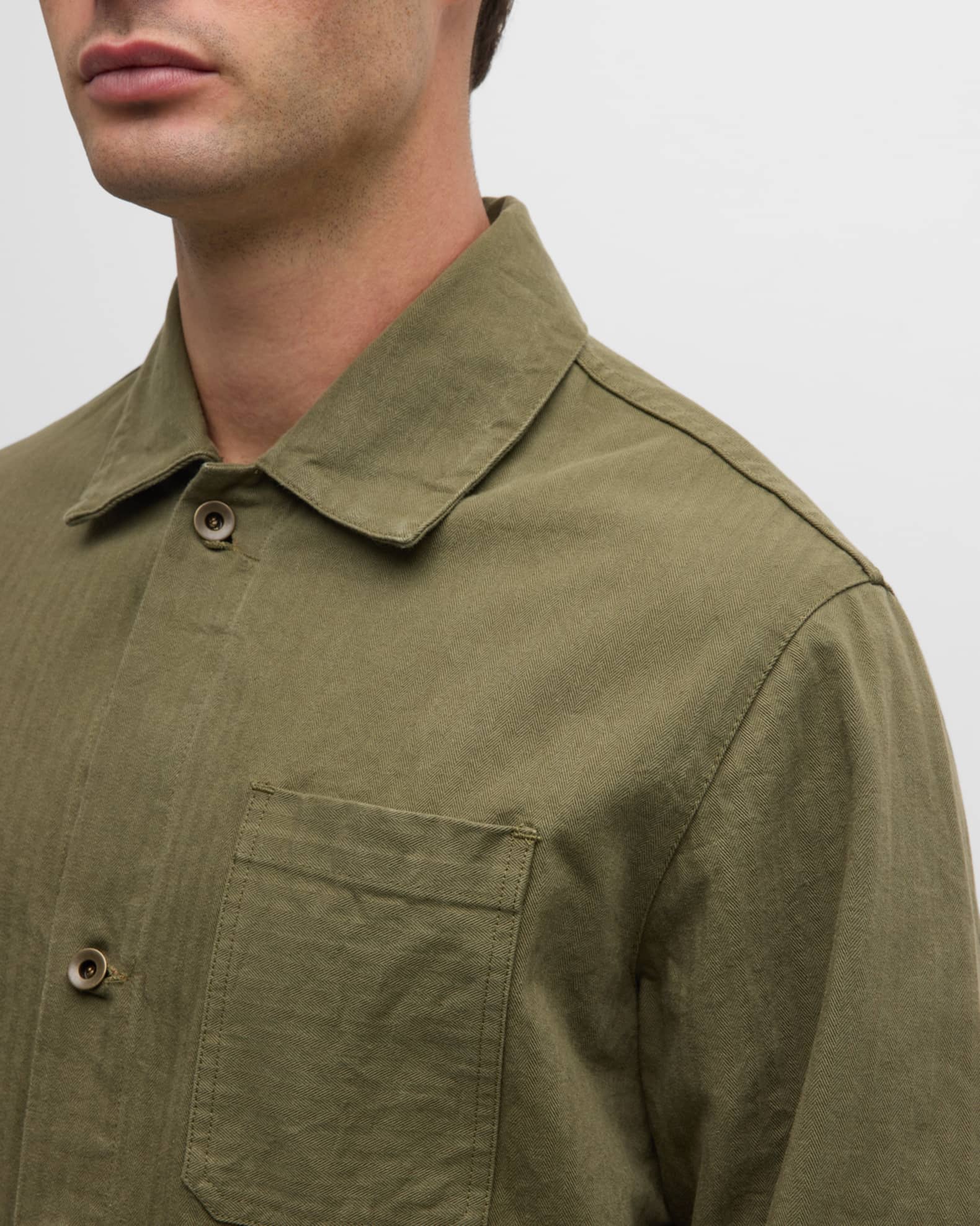 Raleigh Workshop Men's Patch-Pocket Herringbone Chore Coat | Neiman Marcus