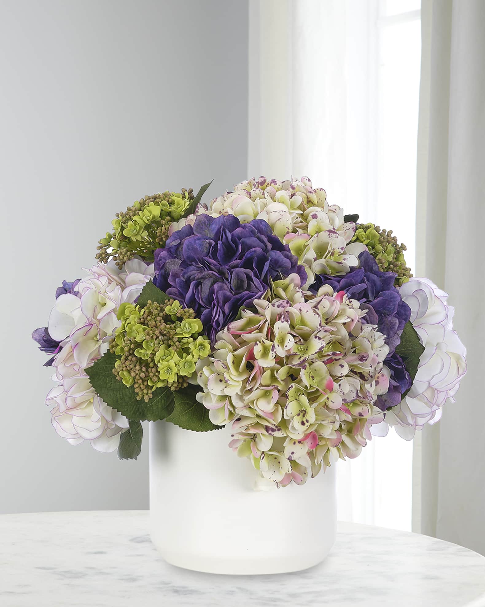 NDI Hydrangea 13" Faux Floral Arrangement in Ceramic Pot | Neiman Marcus