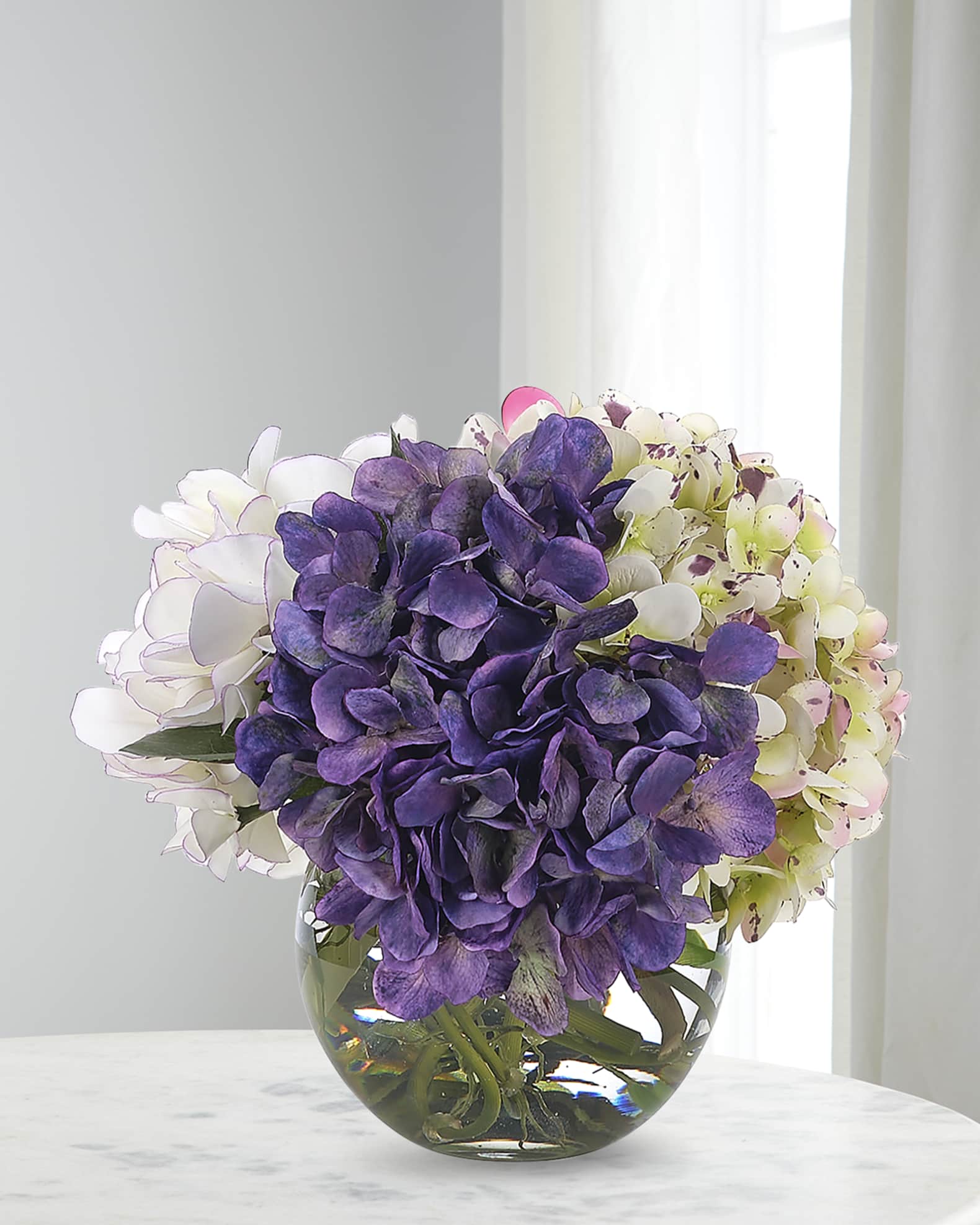 NDI Hydrangea 9" Faux Floral Arrangement in Glass Bubble | Neiman Marcus