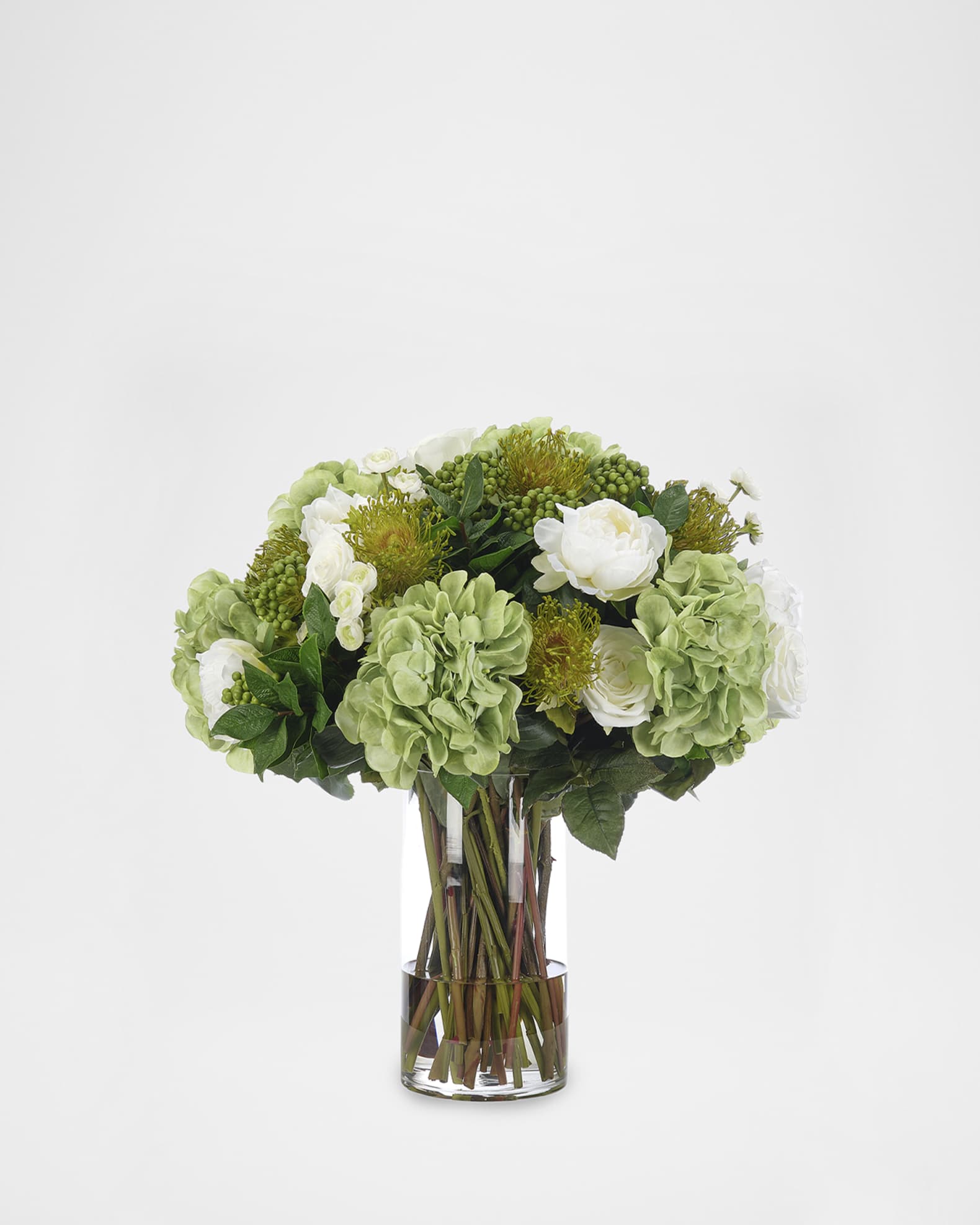 NDI Roses and Hydrangeas 15" Faux Floral Arrangement in Glass Cylinder ...