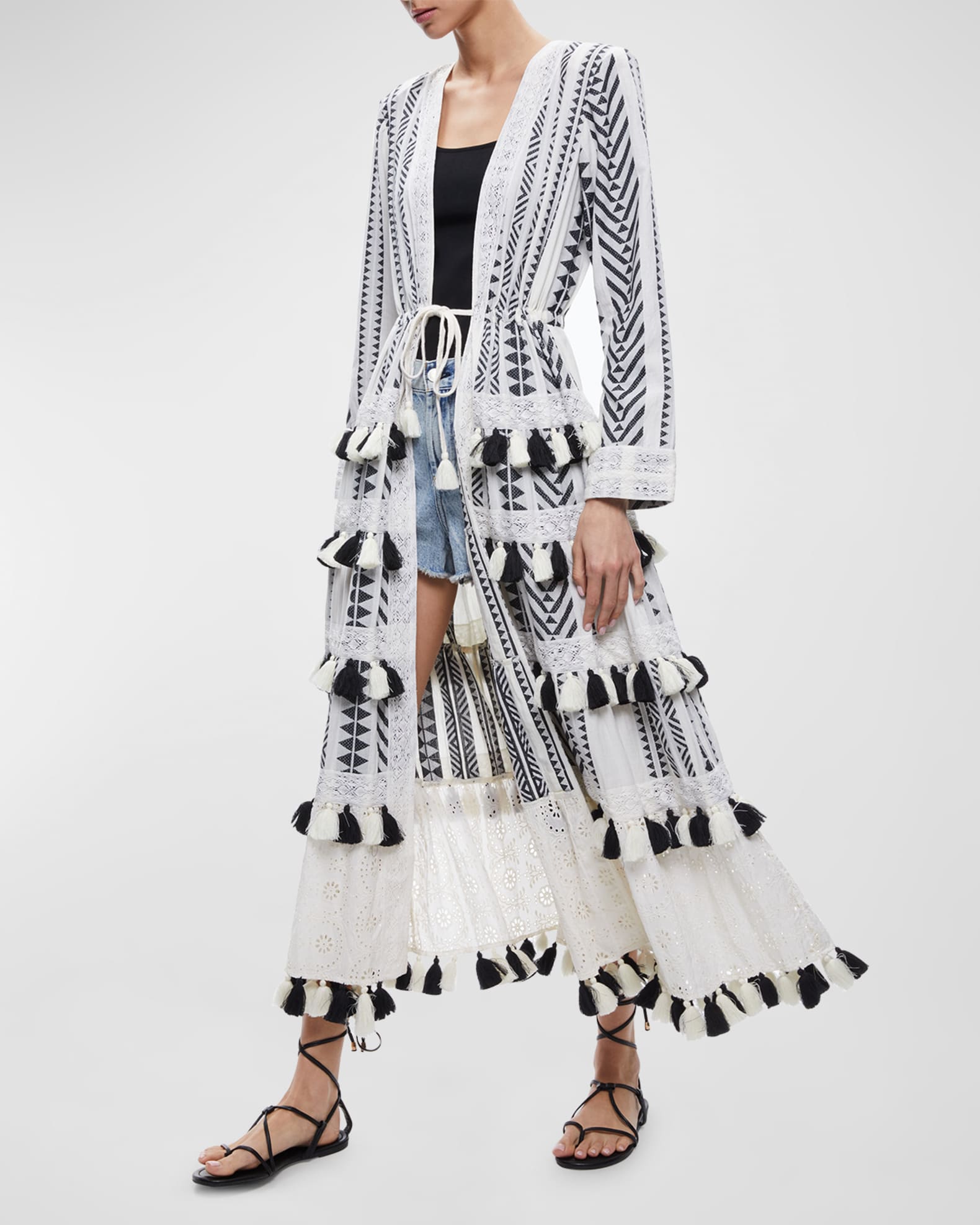 Alice + Olivia Talia Drawstring Tiered Maxi Kimono | Neiman Marcus