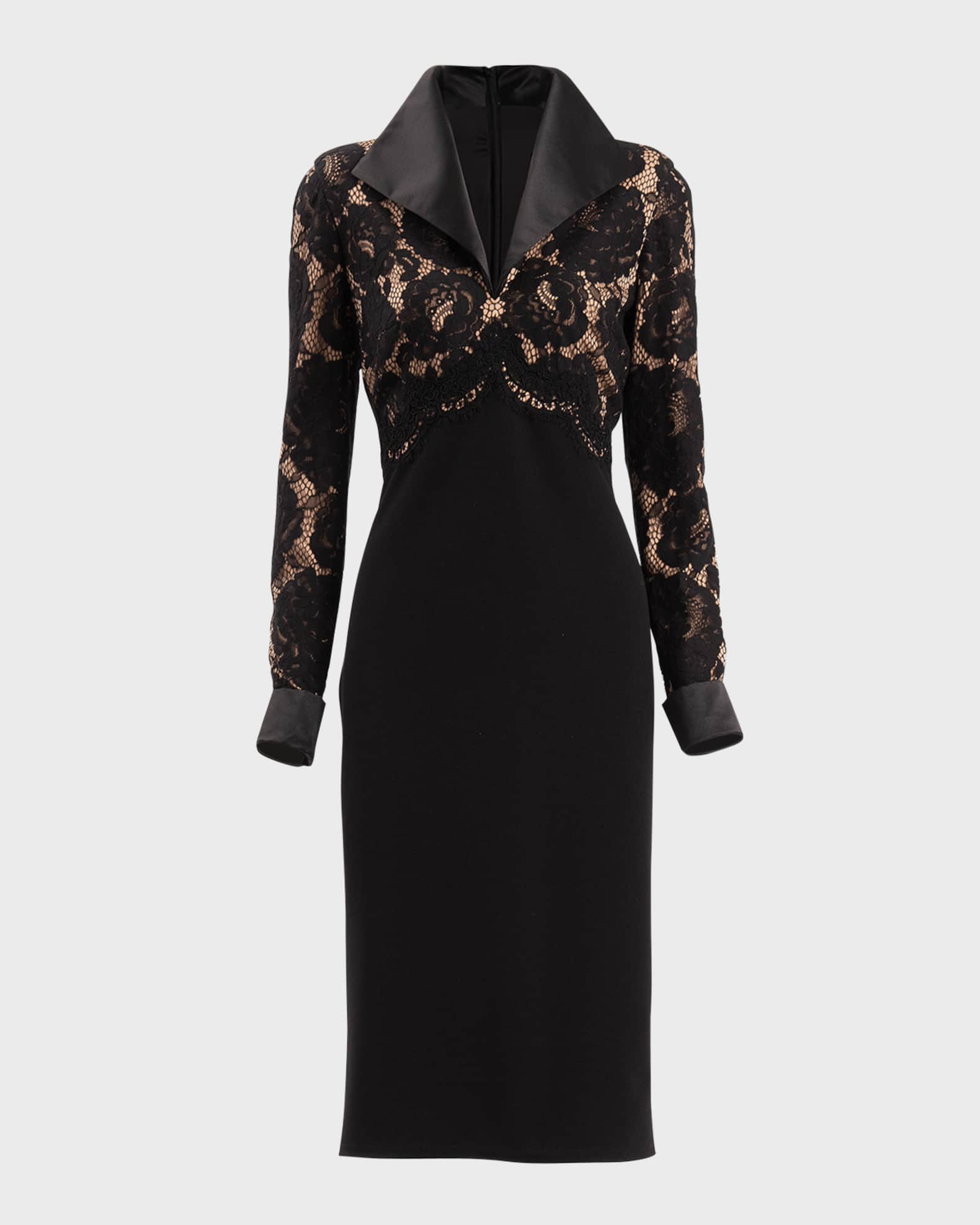 Tadashi Shoji Two-Tone Lace-Bodice Bodycon Midi Dress Tadashi Shoji Two-Tone Lace-Bodice Bodycon Midi Dress