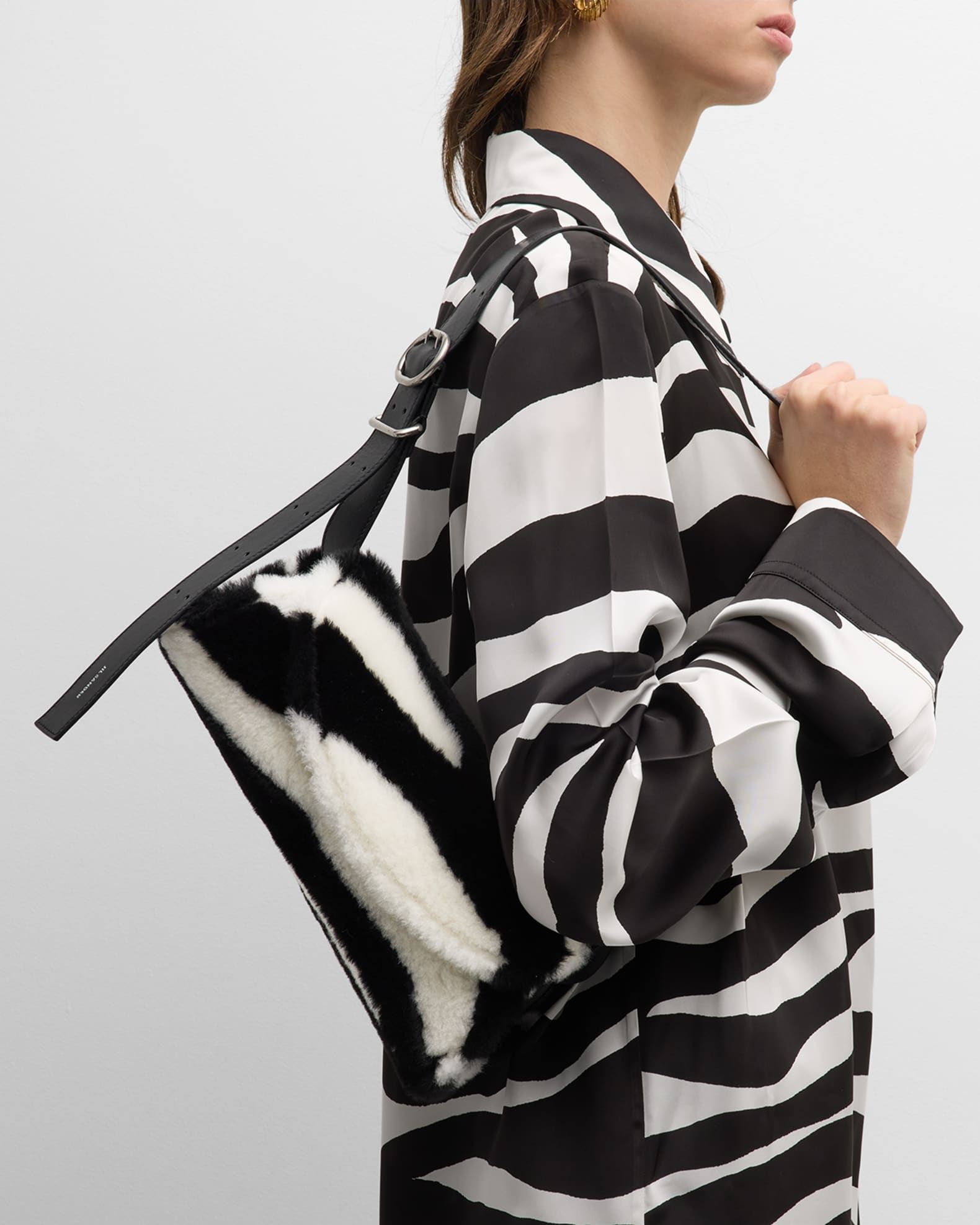 Jil Sander Cannolo Small Zebra Faux-Fur Shoulder Bag | Neiman Marcus