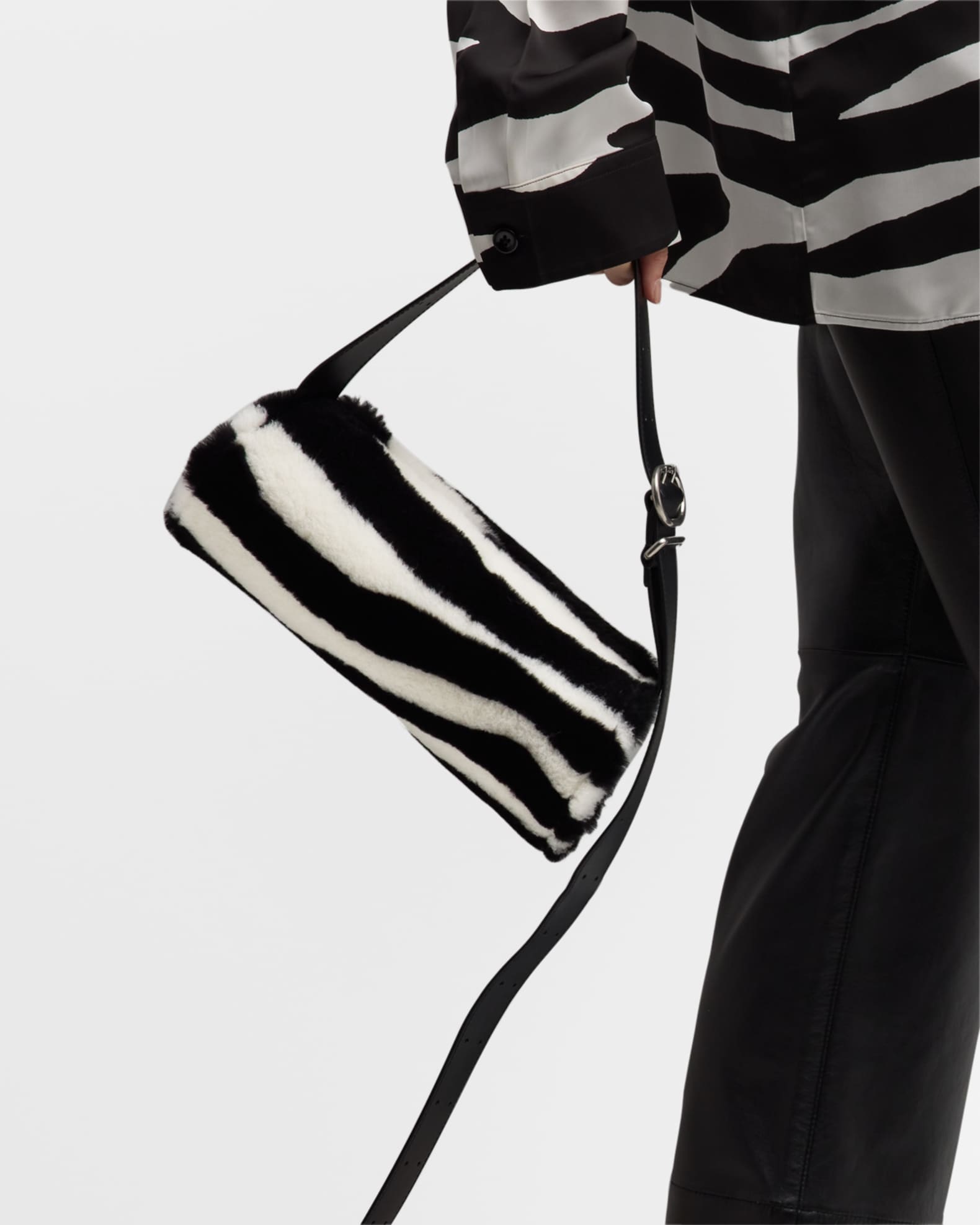 Jil Sander Cannolo Small Zebra Faux-Fur Shoulder Bag | Neiman Marcus