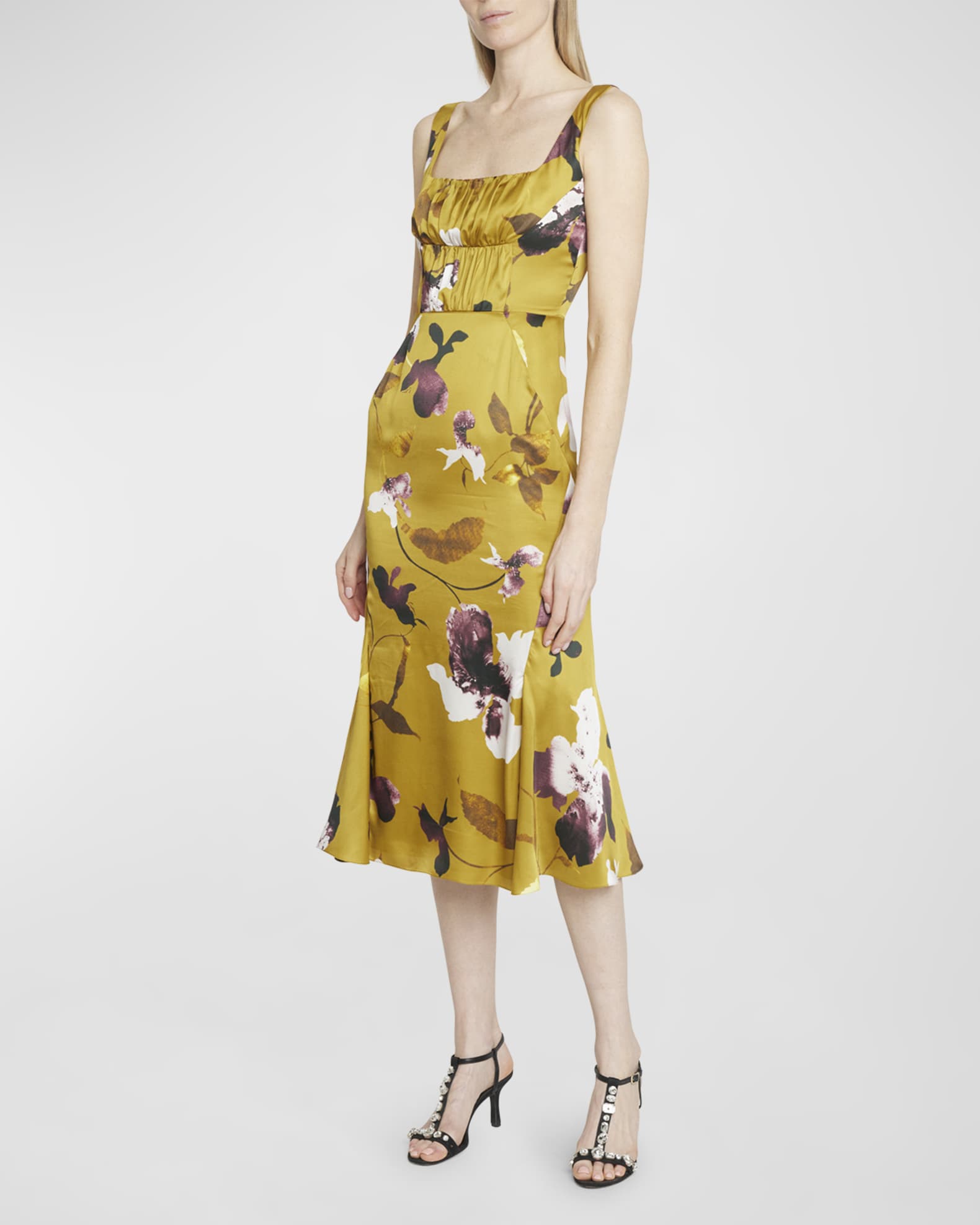 Erdem Floral-Print Fluted Hem Midi Dress | Neiman Marcus