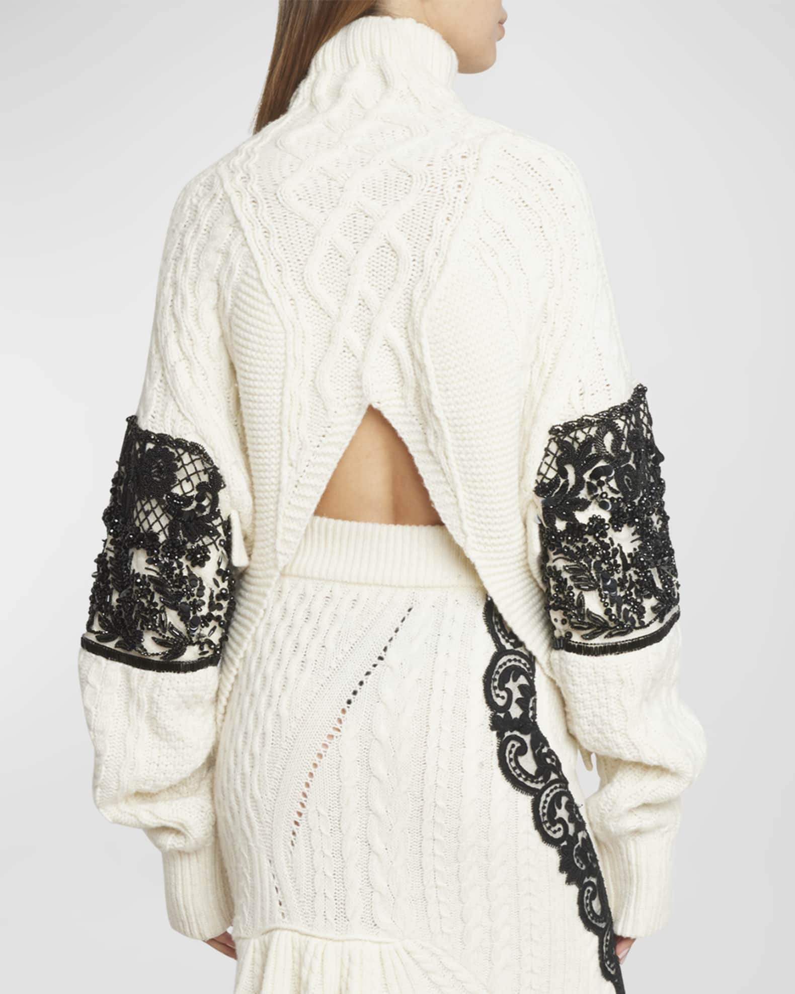 Erdem Lace Embellished Cable-Knit Open-Back Turtleneck Sweater | Neiman ...