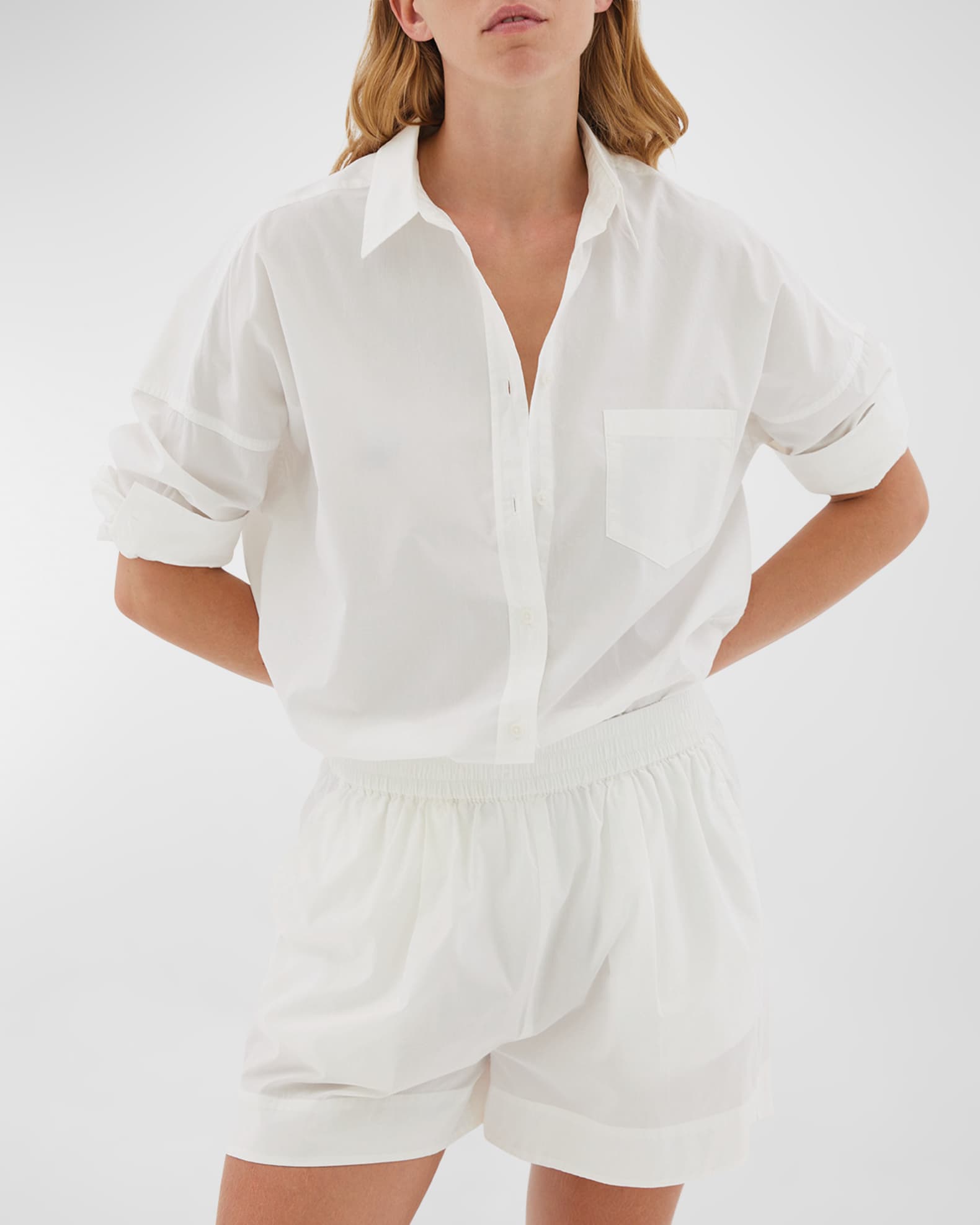 LMND Chiara Relaxed-Fit Cotton Poplin Shorts | Neiman Marcus