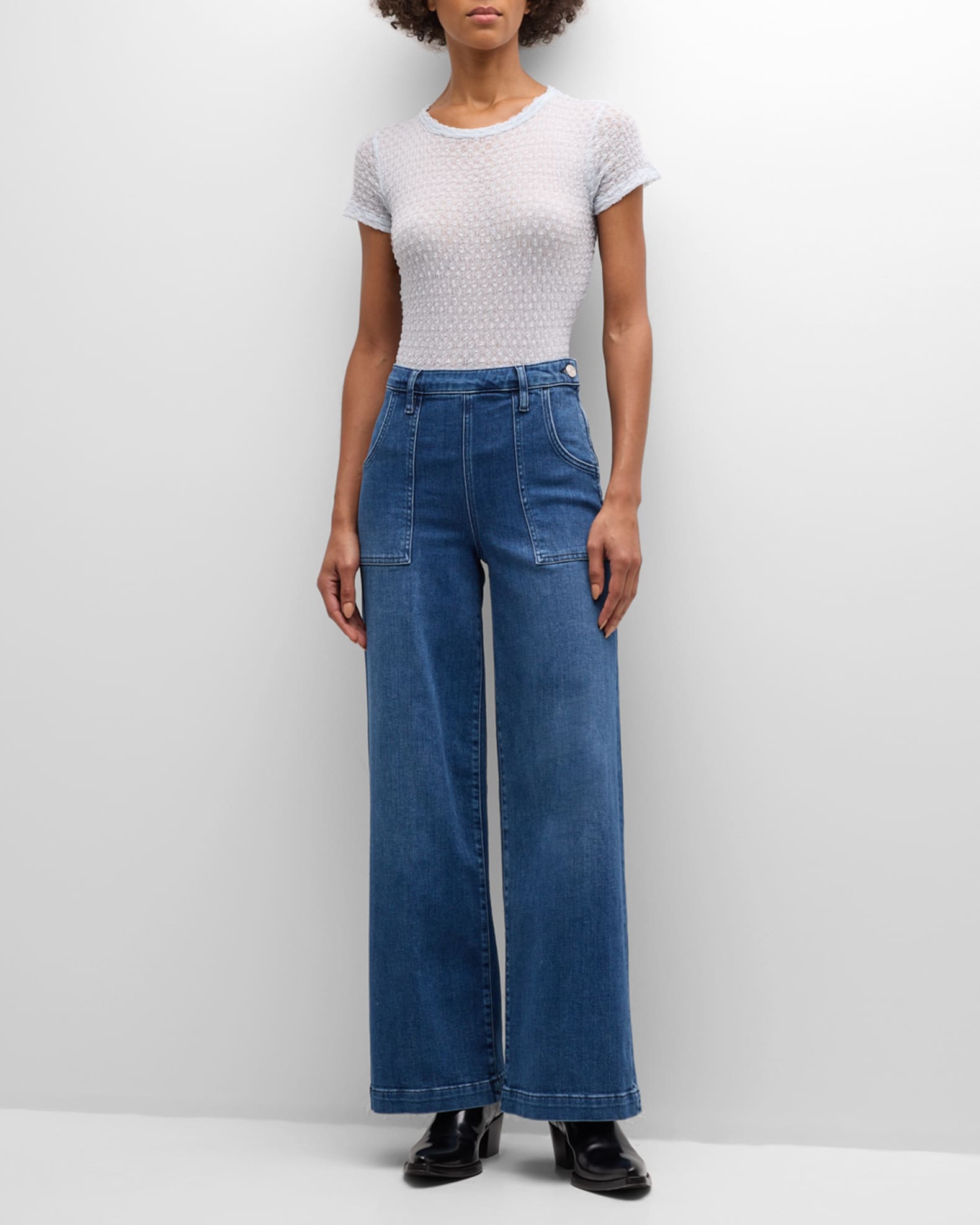 Mesh-Lace Crewneck Baby Tee | Neiman Marcus