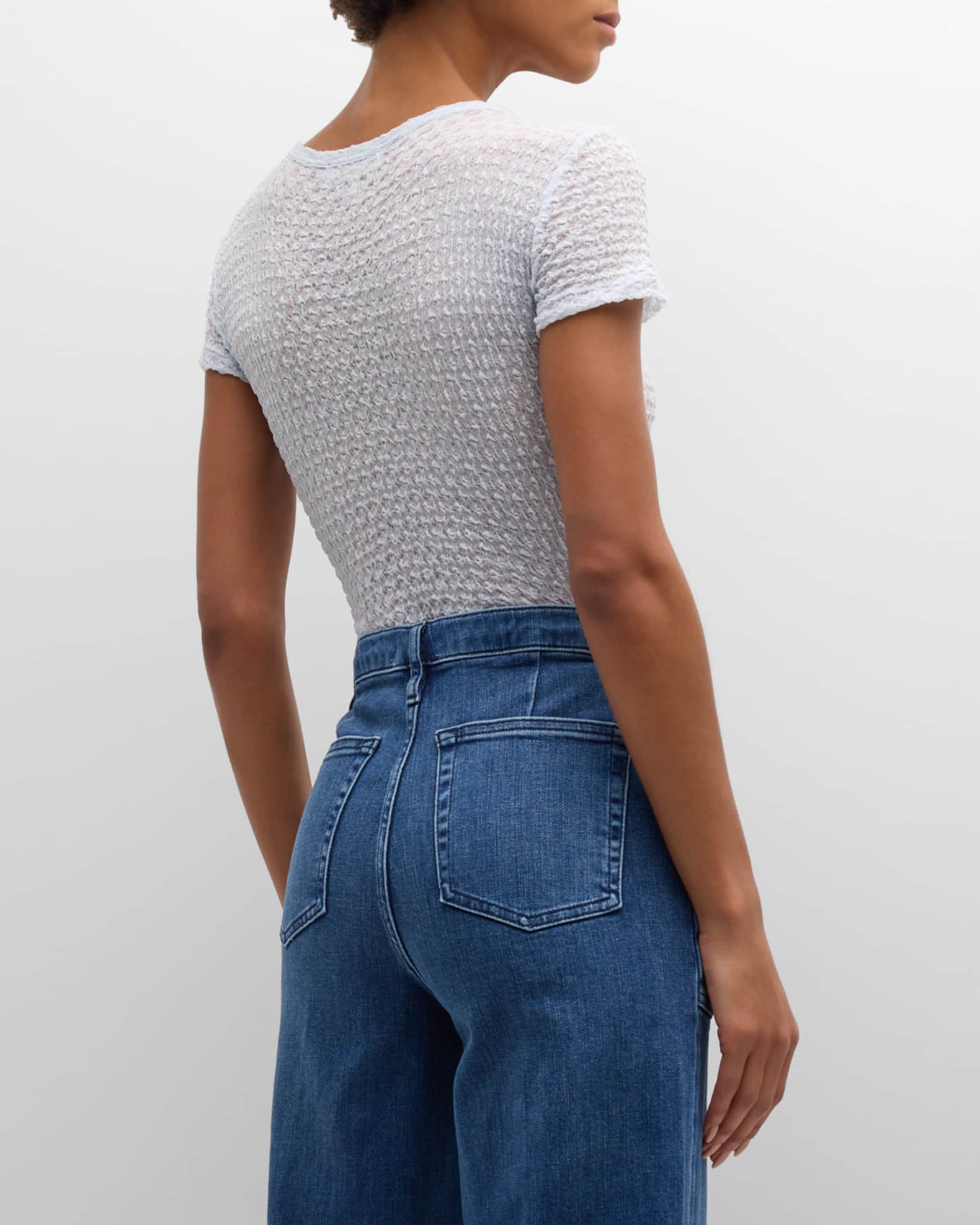 Mesh-Lace Crewneck Baby Tee | Neiman Marcus