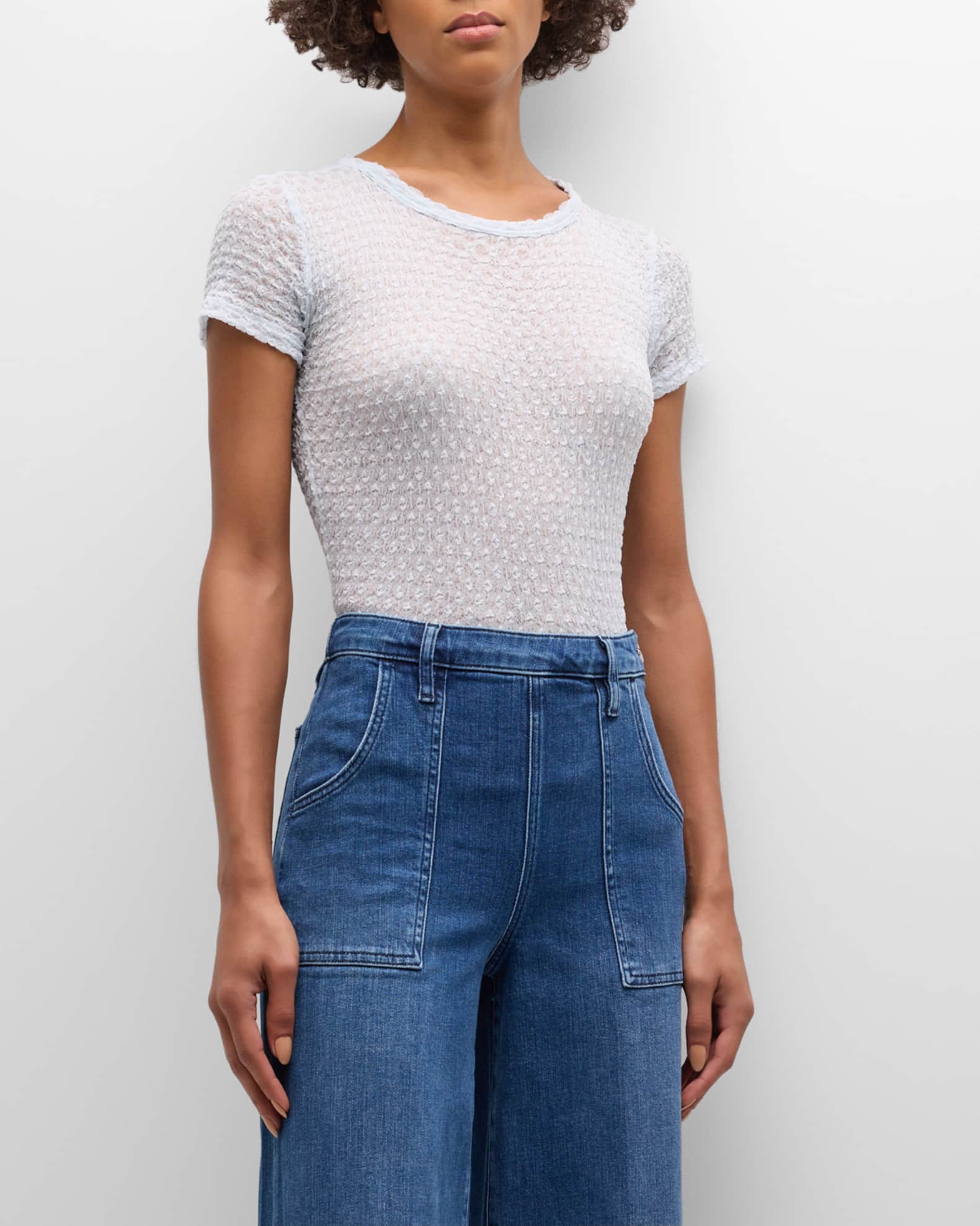 Mesh-Lace Crewneck Baby Tee | Neiman Marcus