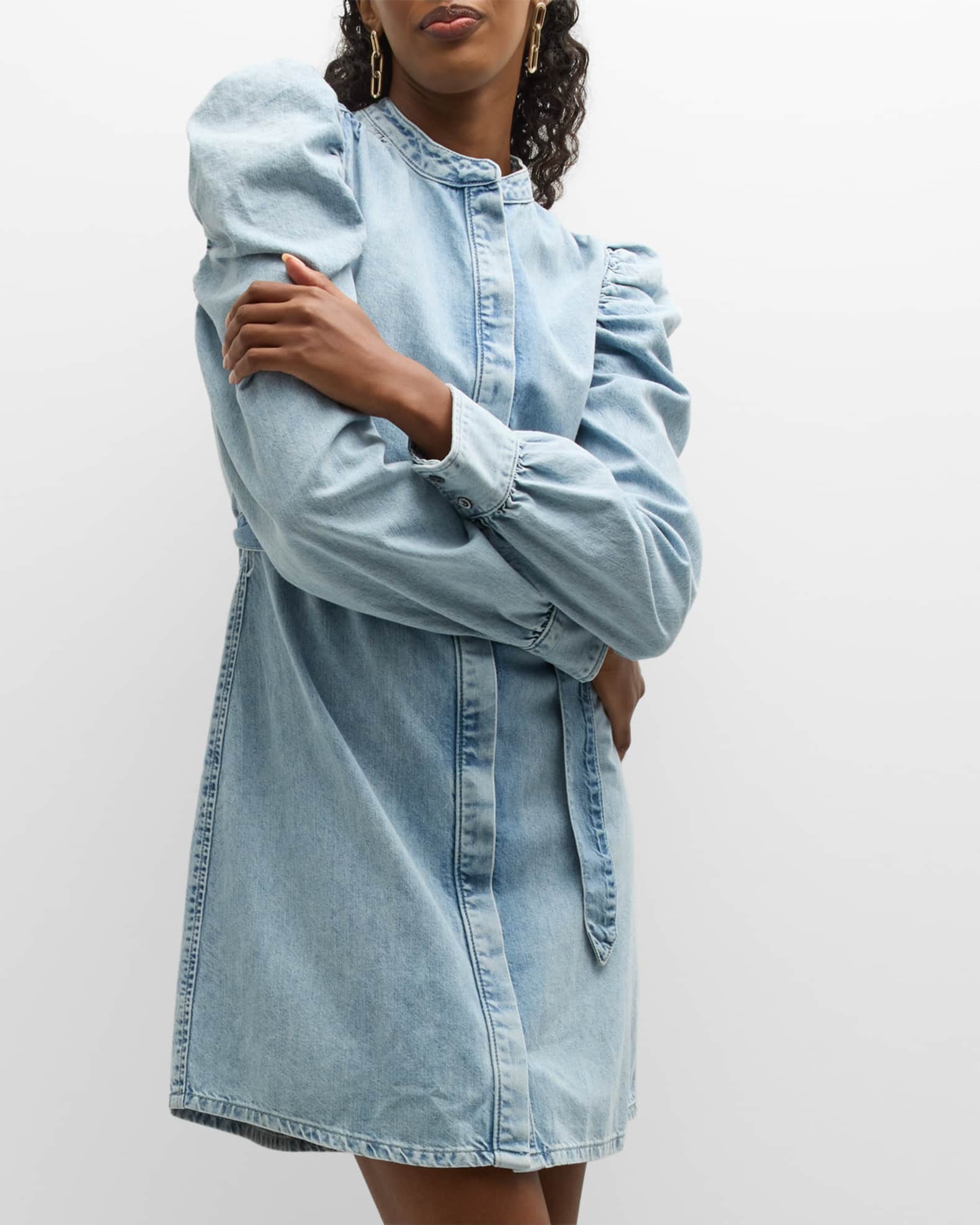 FRAME Gillian Long-Sleeve Denim Mini Dress | Neiman Marcus