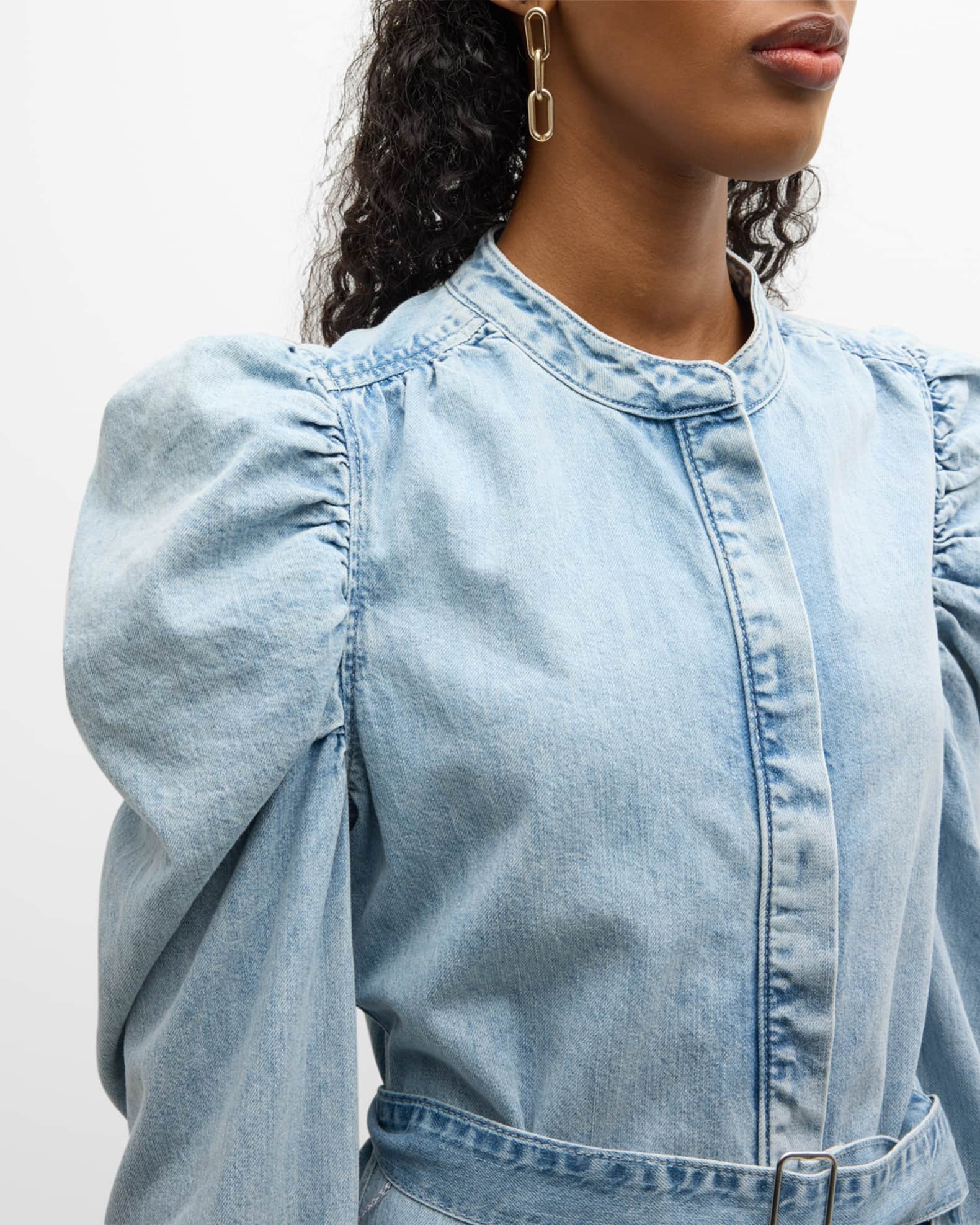 FRAME Gillian Long-Sleeve Denim Mini Dress | Neiman Marcus