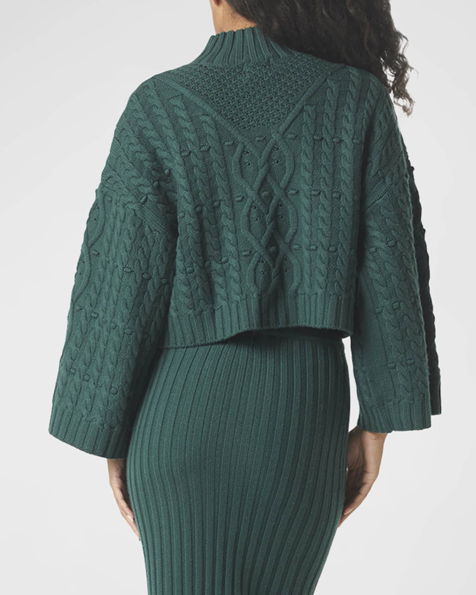 MISA Los Angeles Oona Merino Wool Bell-Sleeve Cable-Knit Sweater ...