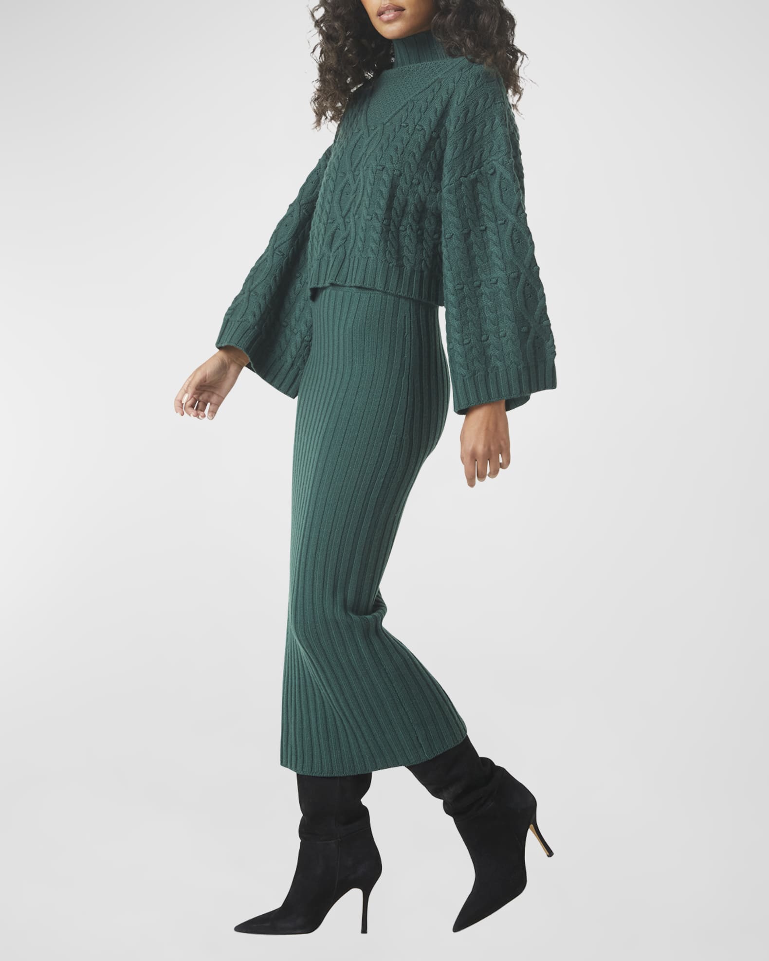 MISA Los Angeles Oona Merino Wool Bell-Sleeve Cable-Knit Sweater ...