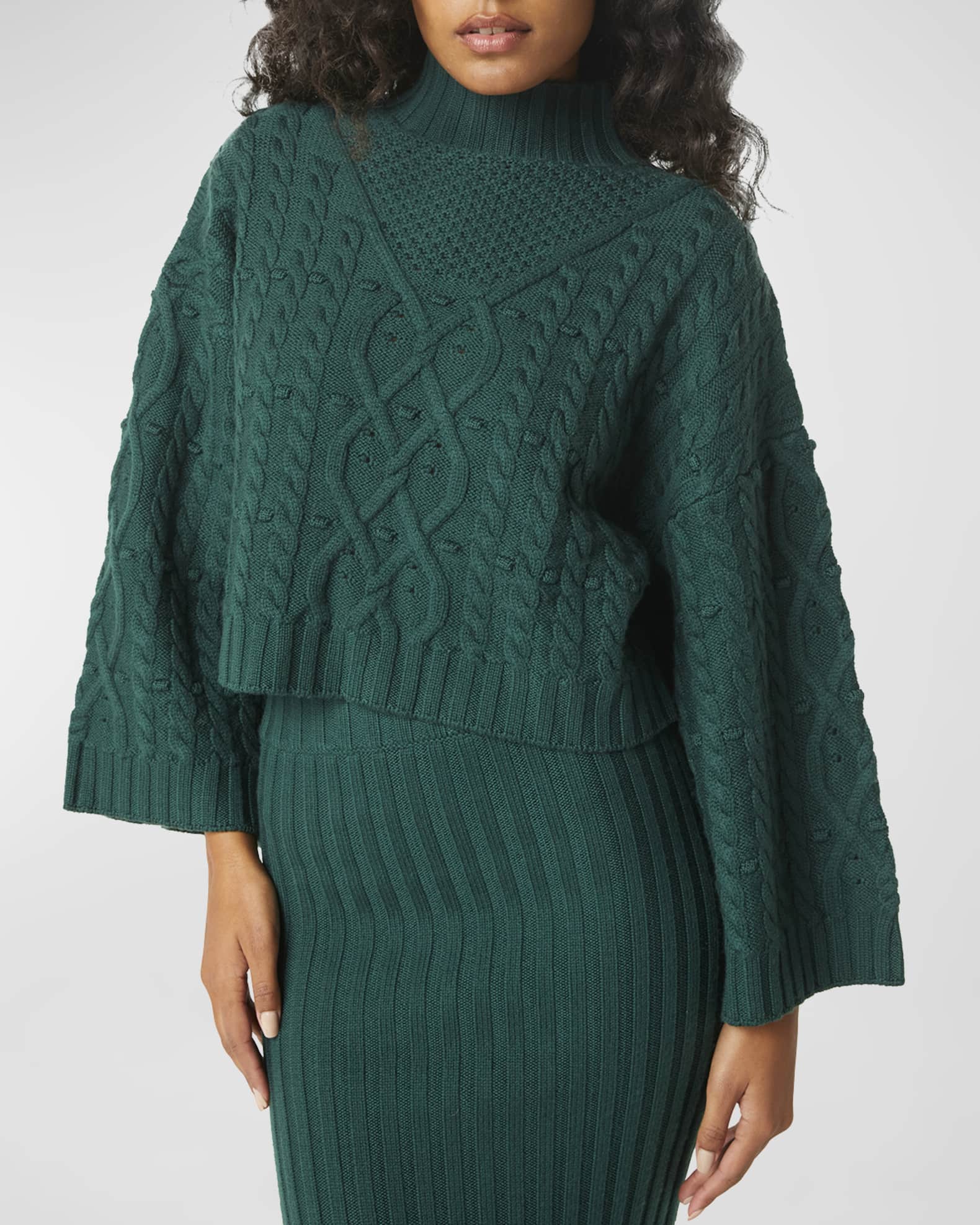 MISA Los Angeles Oona Merino Wool Bell-Sleeve Cable-Knit Sweater ...