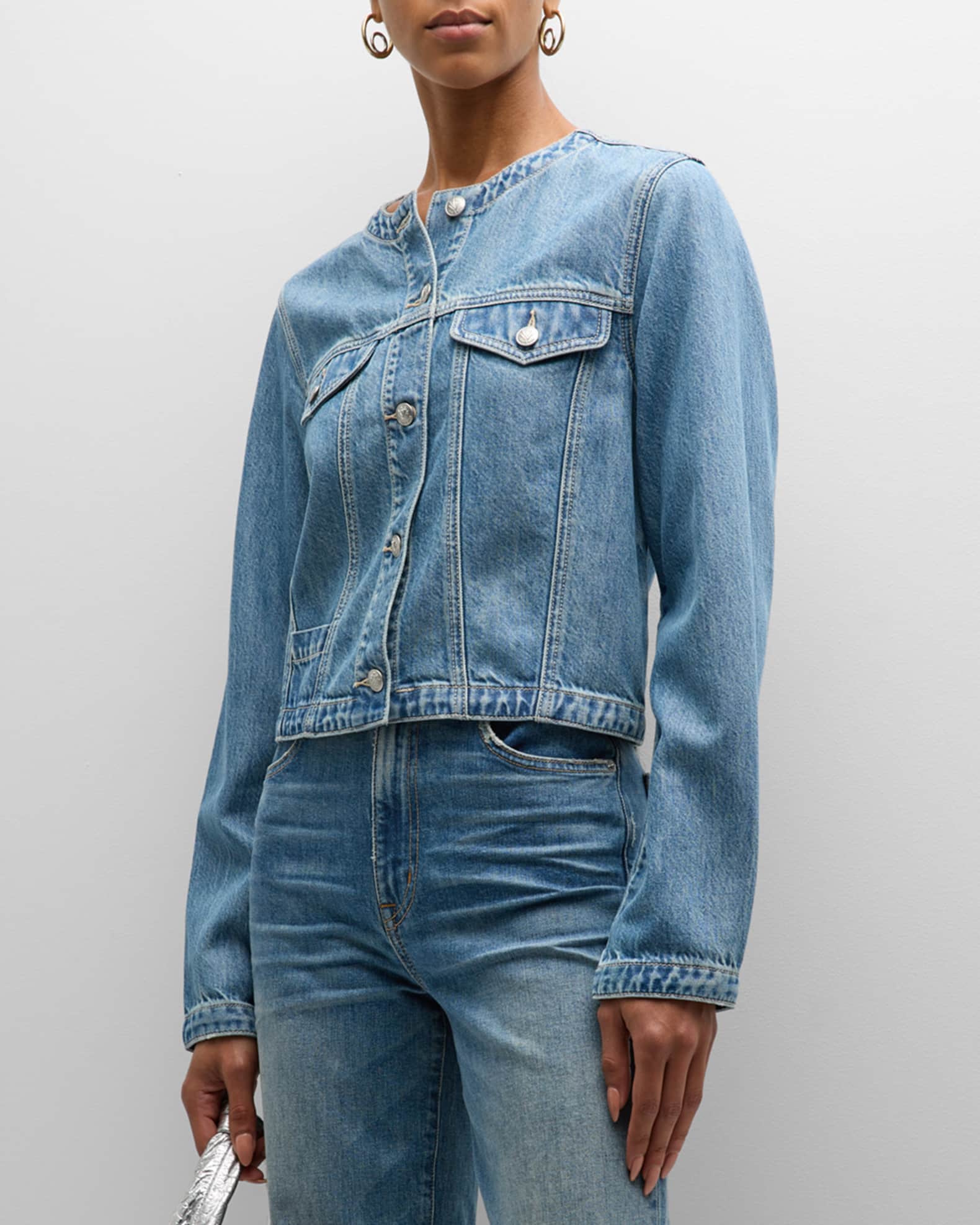 Rag & Bone Featherweight Cora Collarless Denim Jacket | Neiman Marcus