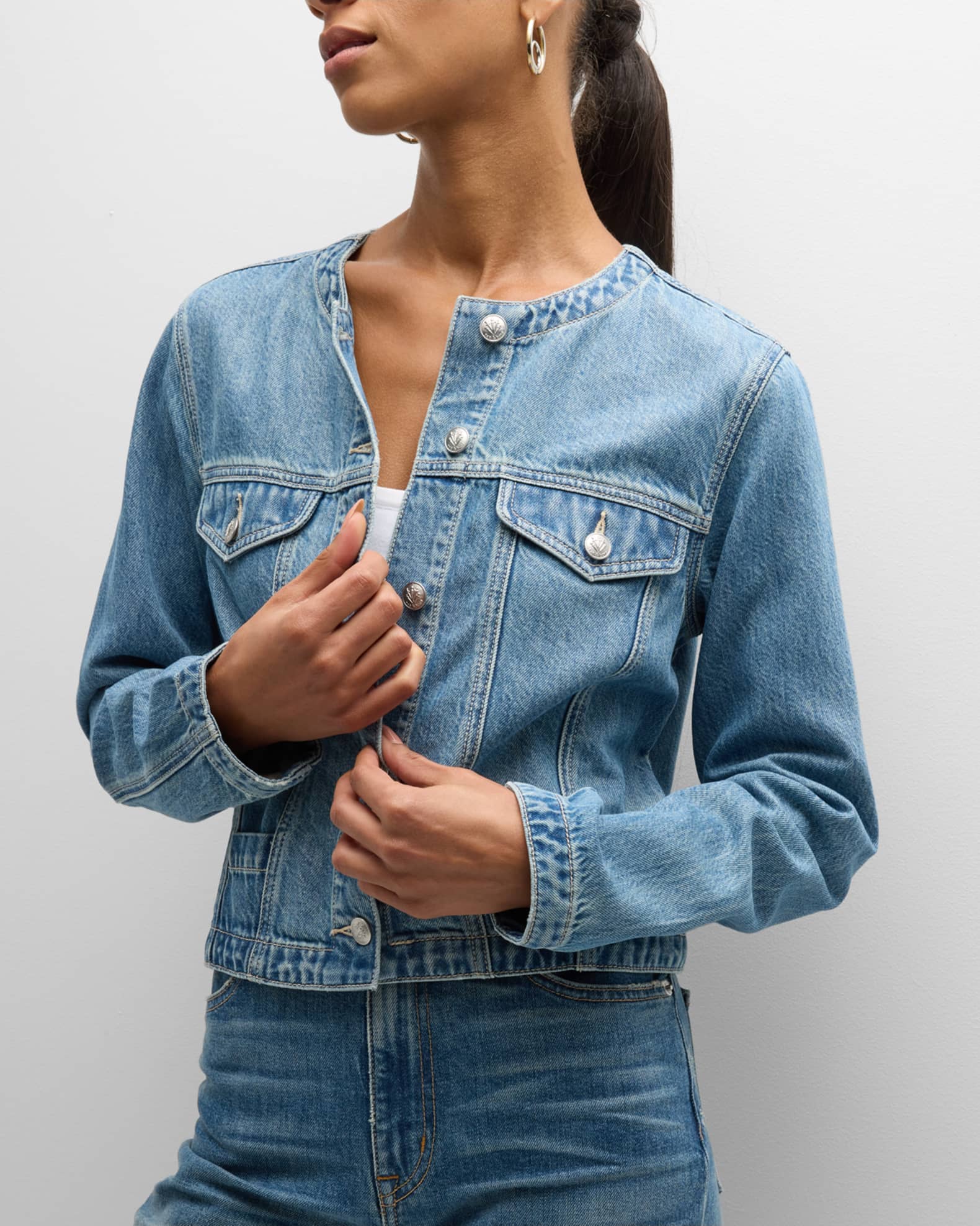 Rag & Bone Featherweight Cora Collarless Denim Jacket | Neiman Marcus