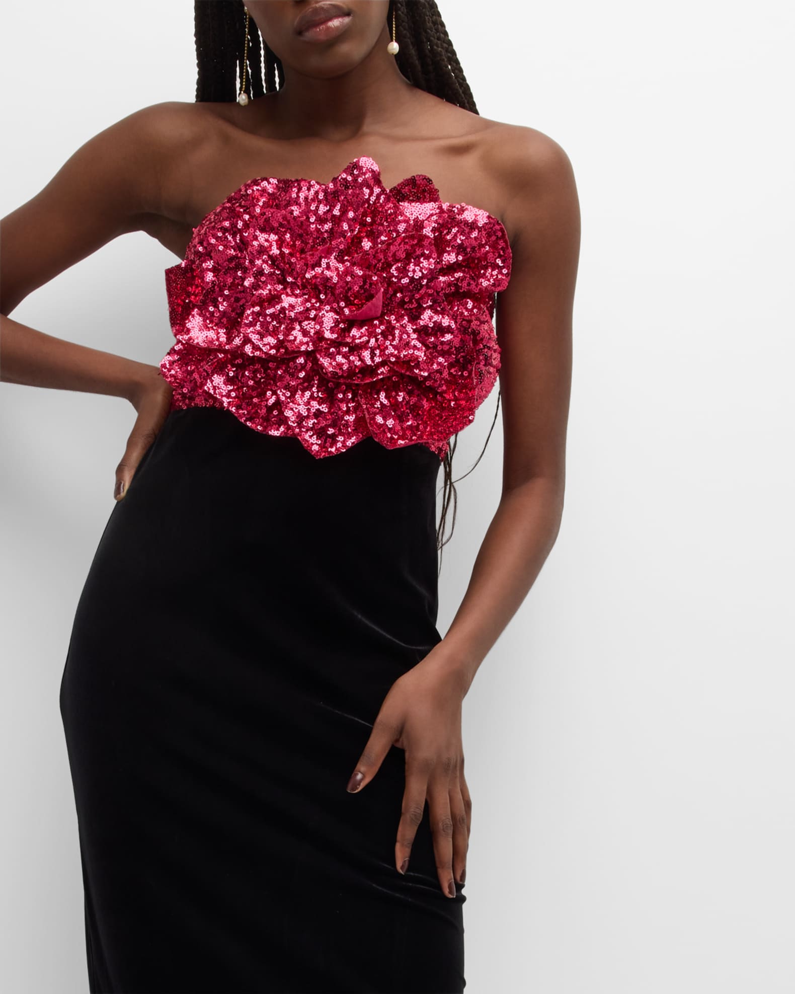 Badgley Mischka Collection Strapless Sequin Rosette & Velvet Dress ...