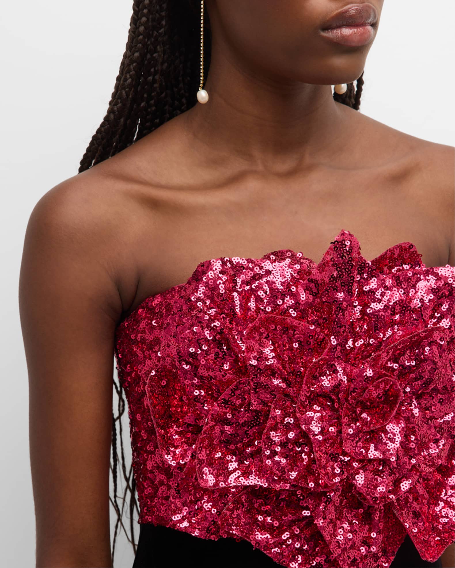 Badgley Mischka Collection Strapless Sequin Rosette & Velvet Dress ...