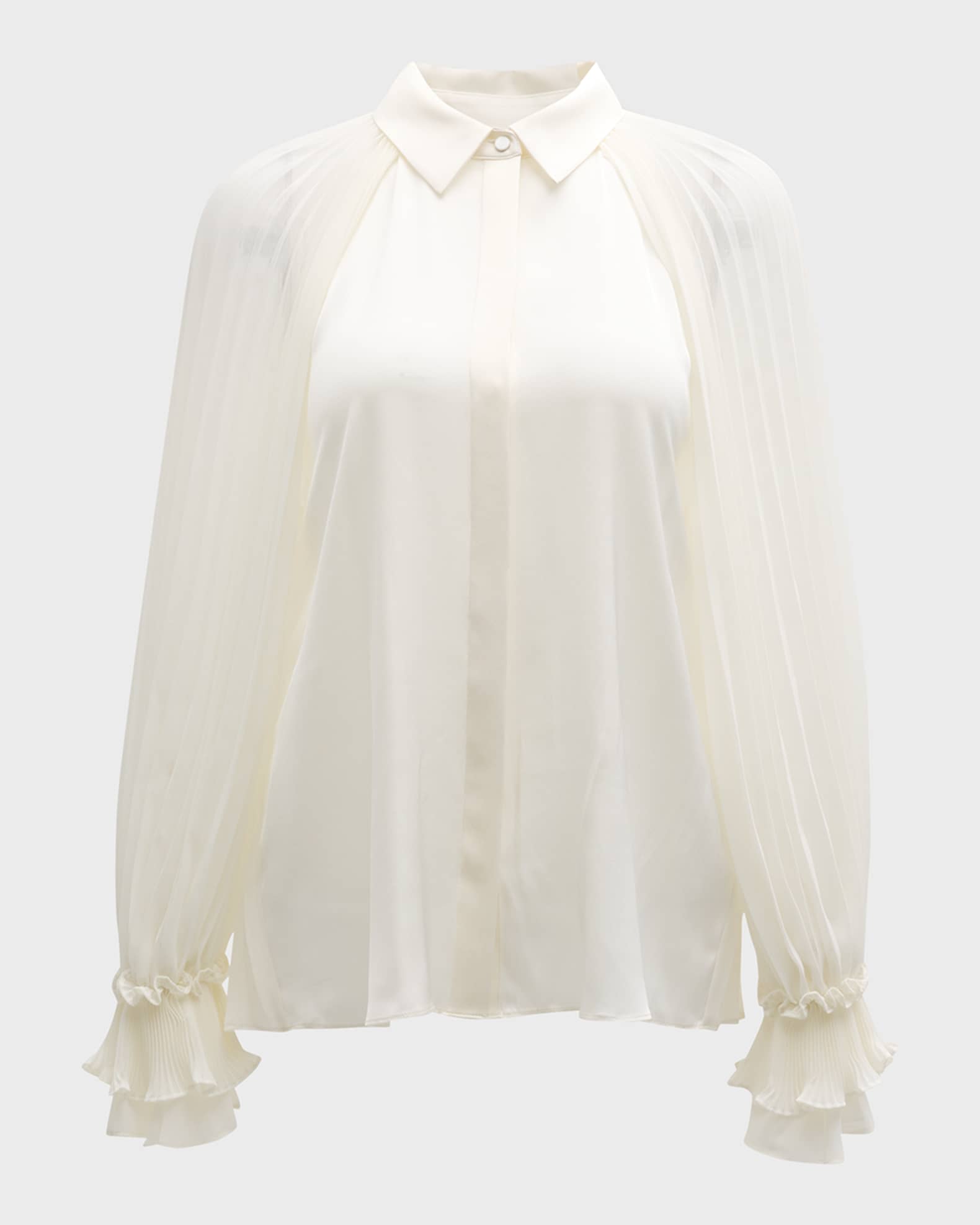 Ungaro Samantha Button-Front Pleated Sleeve Blouse | Neiman Marcus