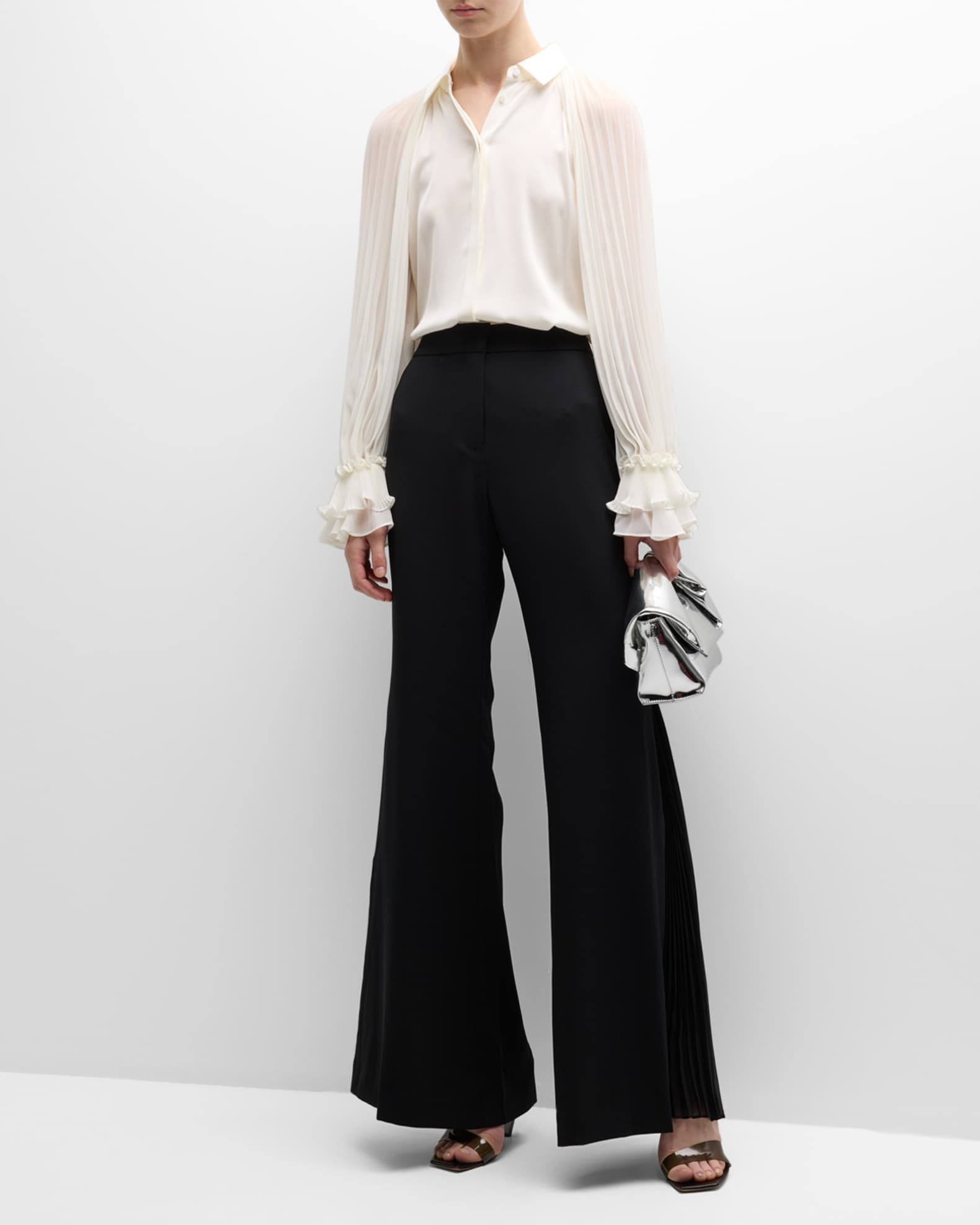 Ungaro Samantha Button-Front Pleated Sleeve Blouse | Neiman Marcus