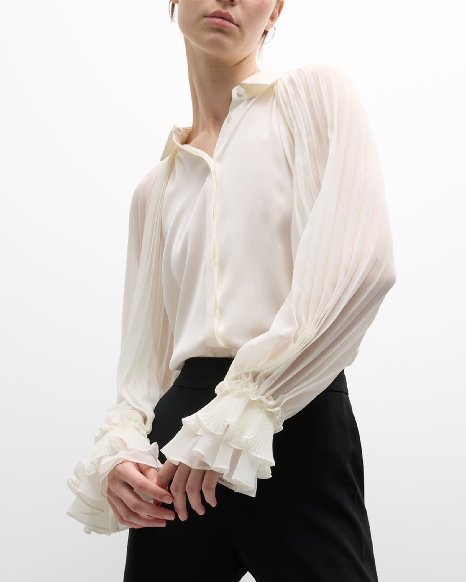 Ungaro Samantha Button-Front Pleated Sleeve Blouse | Neiman Marcus