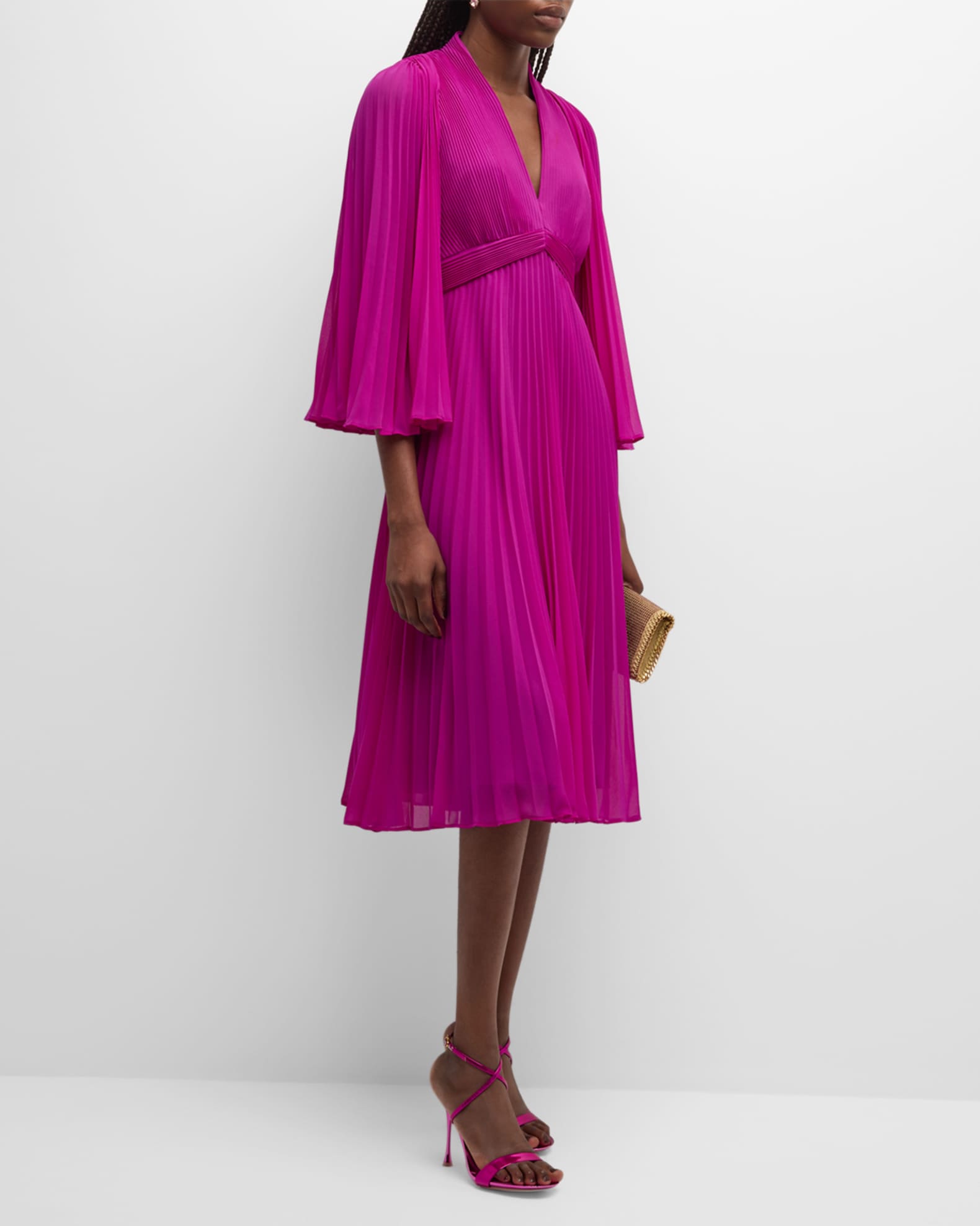 Ungaro Jolie Pleated Empire Midi Dress | Neiman Marcus