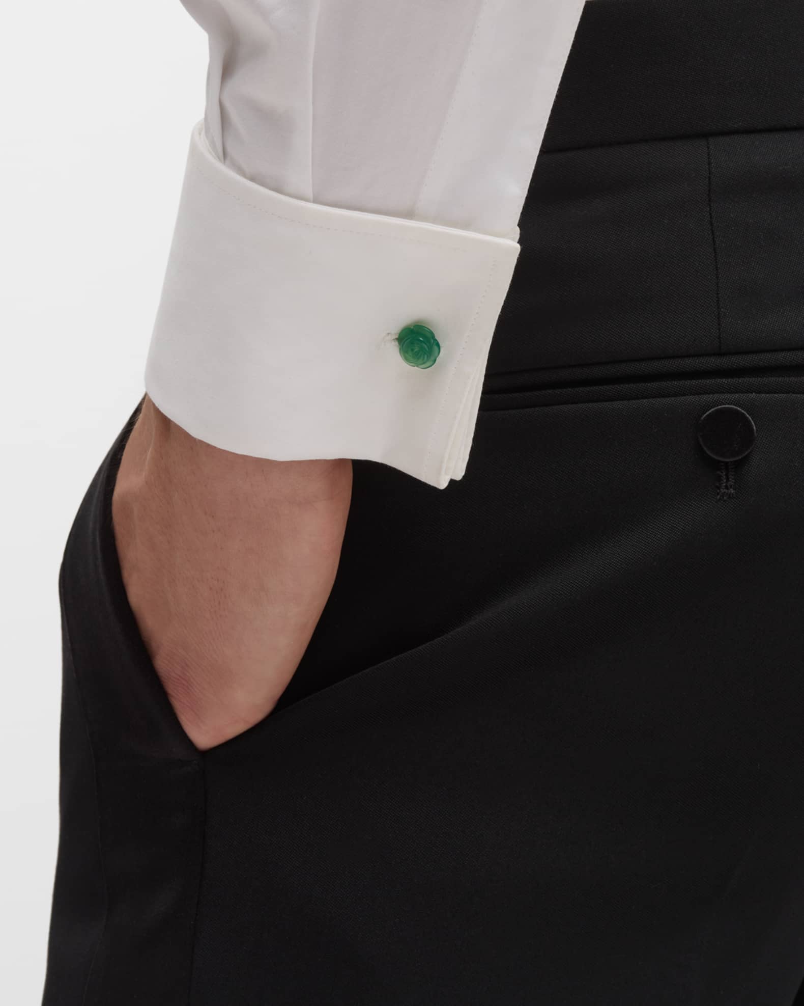 Jan Leslie Men's Carved Green Onyx Rose Shirt Studs | Neiman Marcus