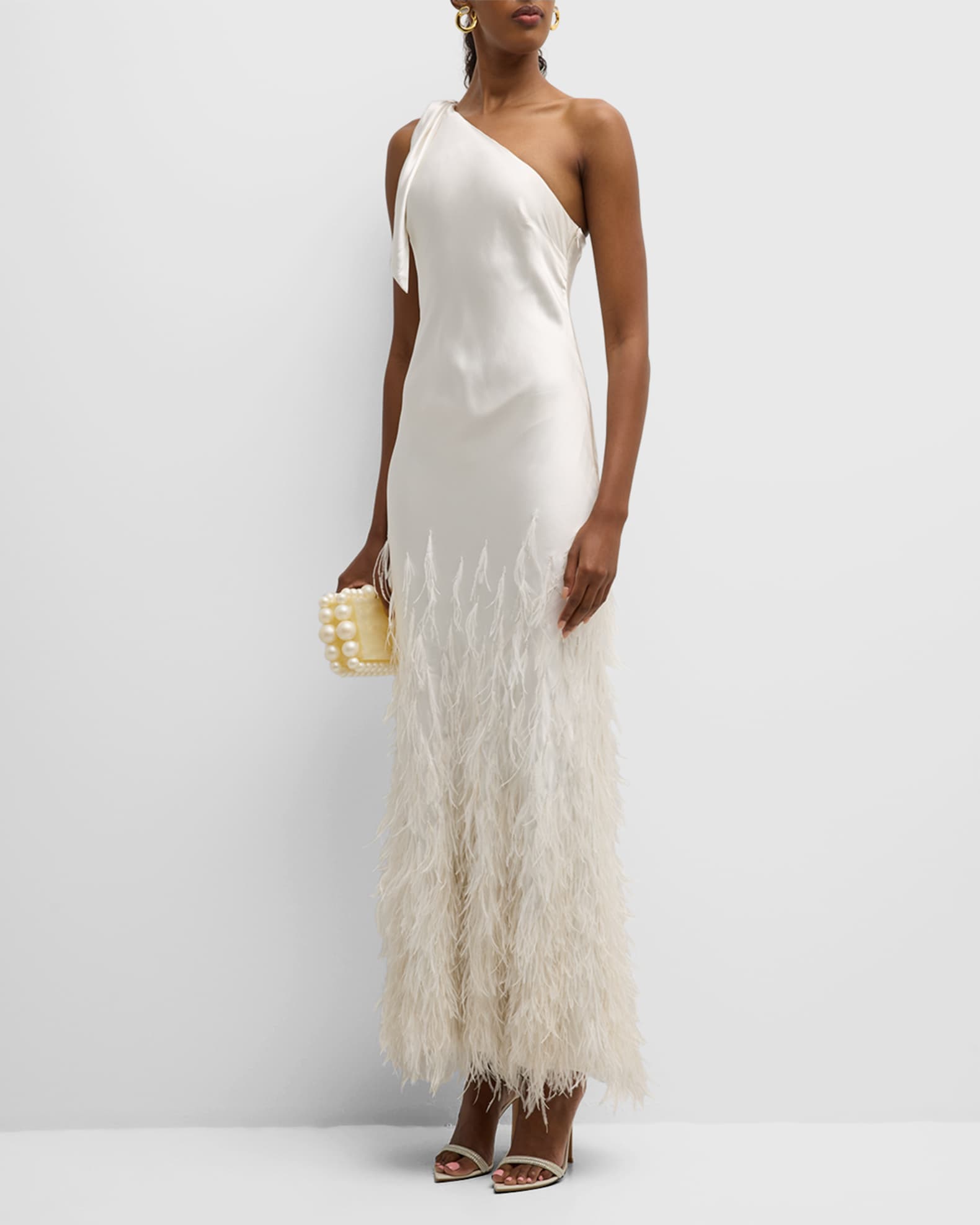 Cult Gaia Gheta One-Shoulder Feather & Silk Gown | Neiman Marcus