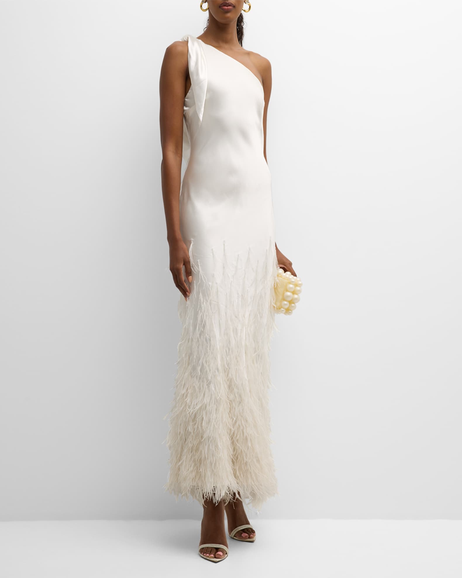 Cult Gaia Gheta One-Shoulder Feather & Silk Gown | Neiman Marcus