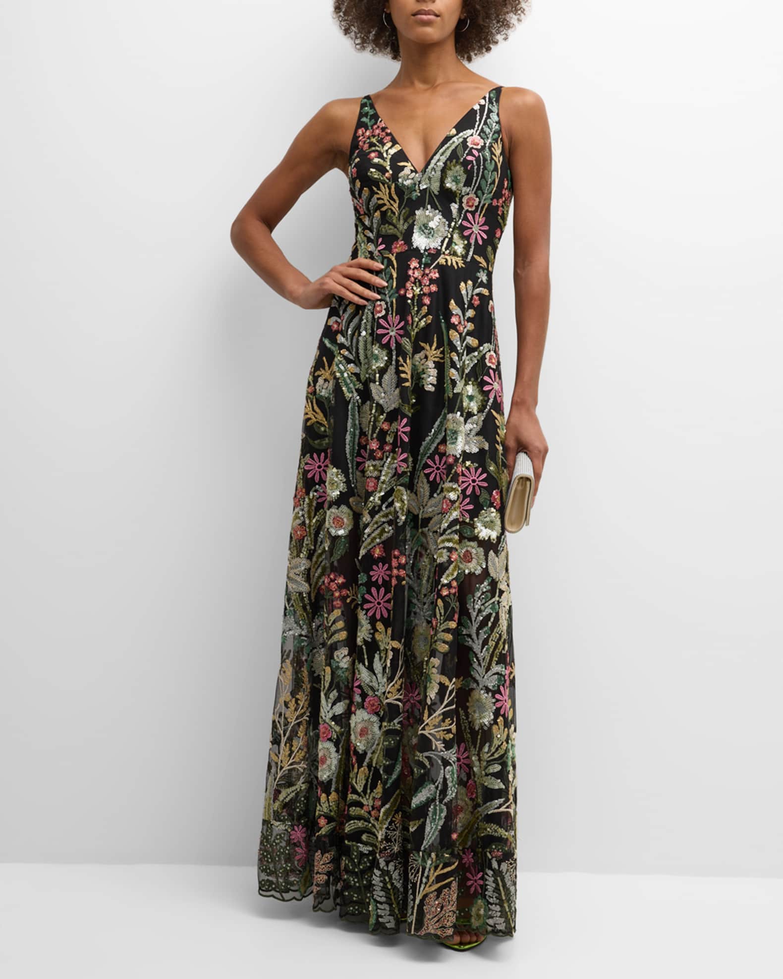 Dress the Population Black Label Ariyah Sleeveless Floral Sequin Gown ...